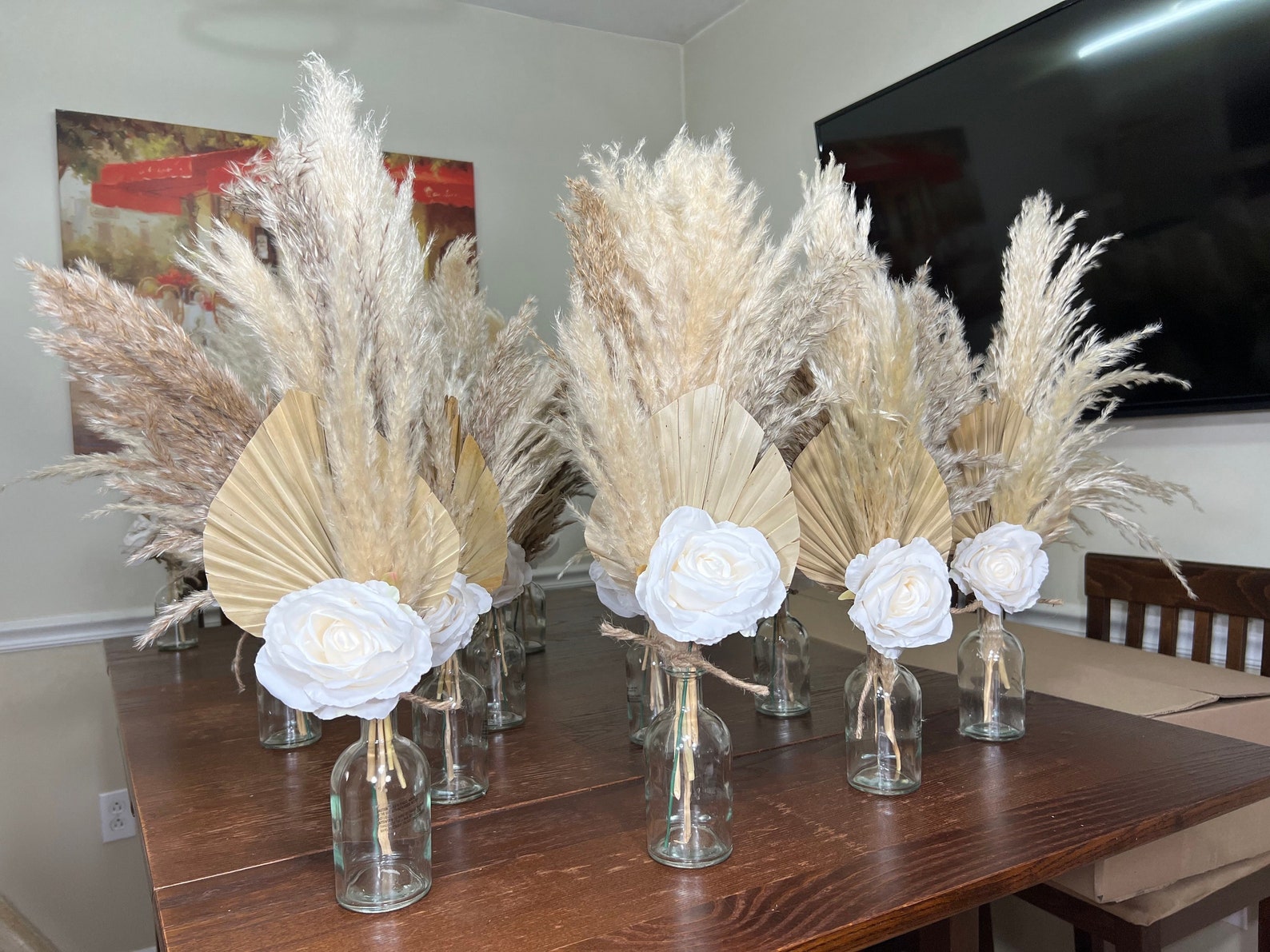 Wedding Centerpiece White Boho Table Decor Centerpiece Palms Leaf ...