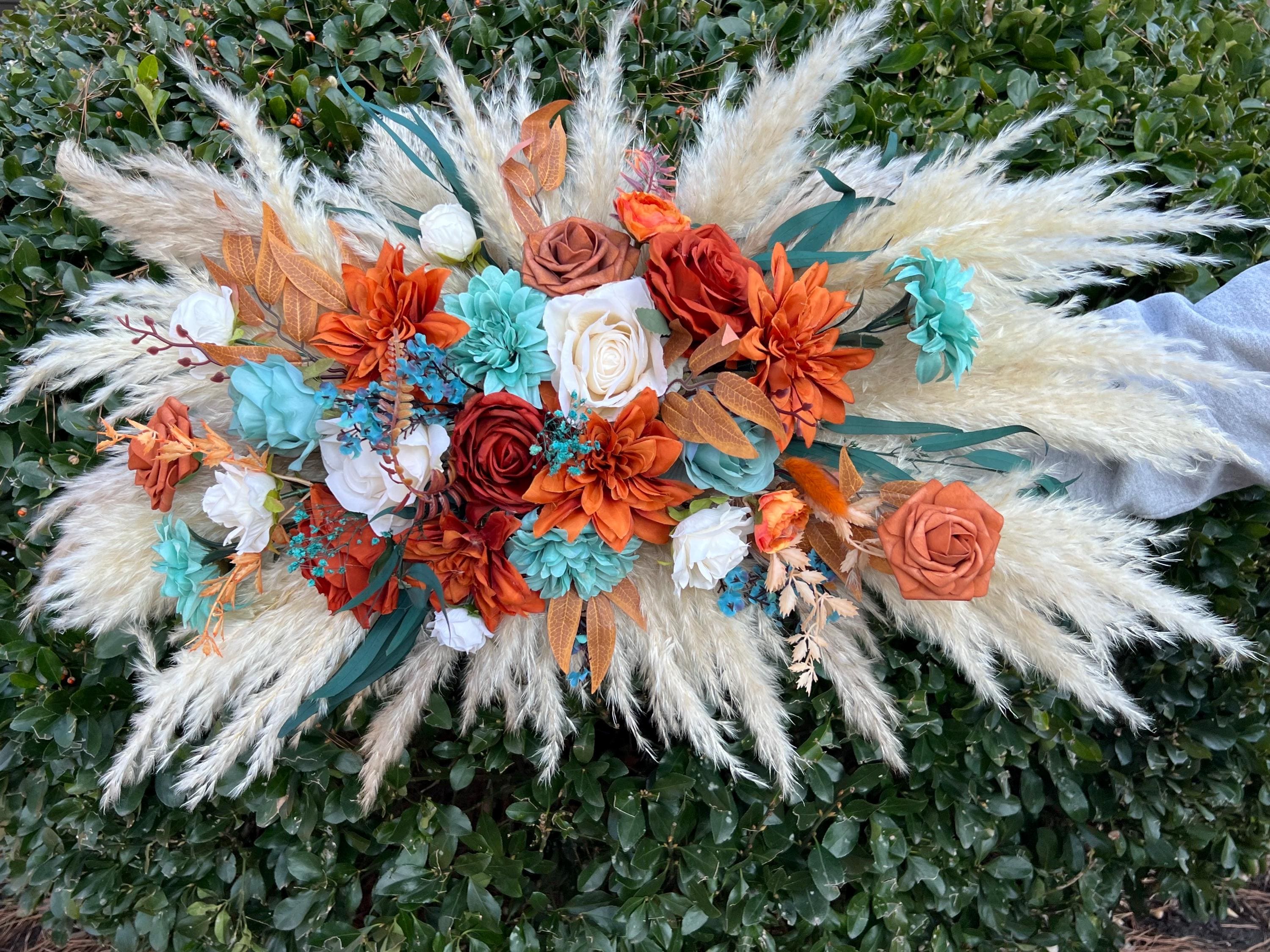 Teal Arch Arrangement Wedding Boho Burnt Orange Teal Arbor Arrangement ...