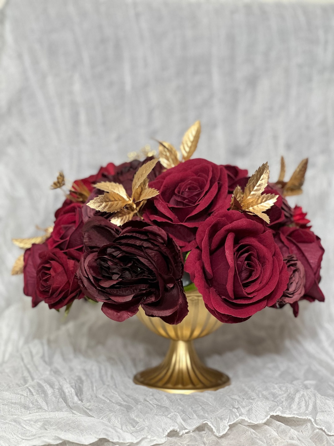Wedding Centerpiece Burgundy Decor Table Centerpiece Maroon Wedding Gold Table Centerpiece Gold ...