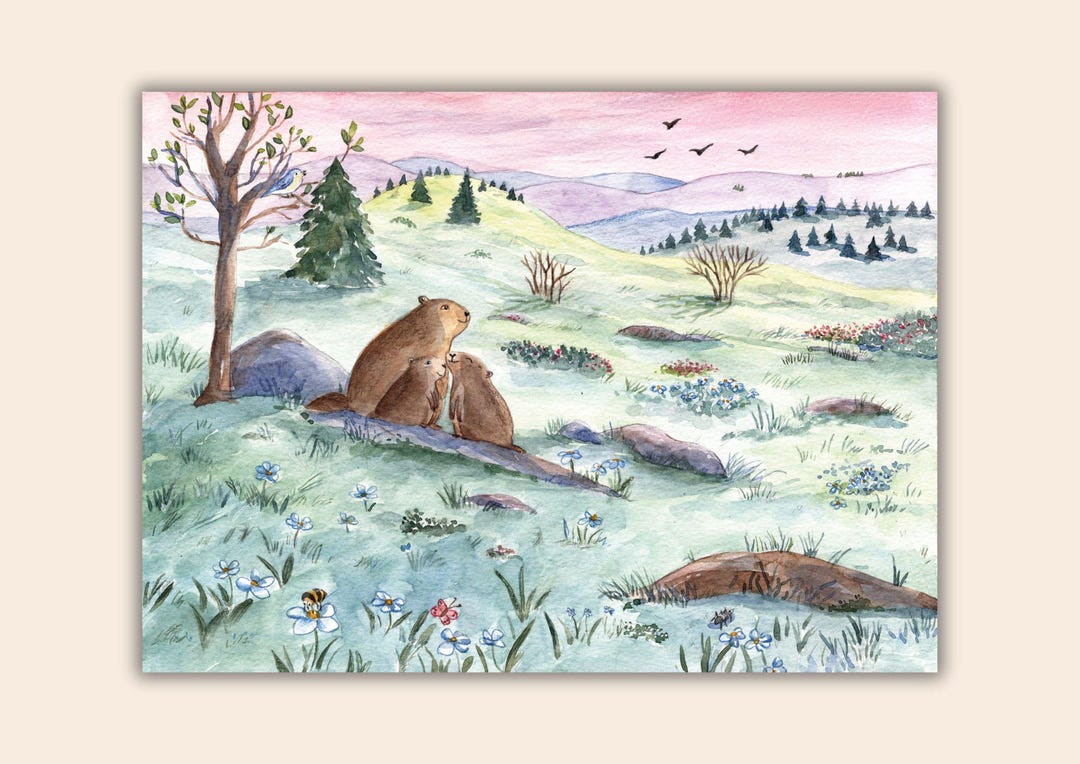 Art Print - Marmot Family - Watercolor Illustration - A4 Size - Etsy