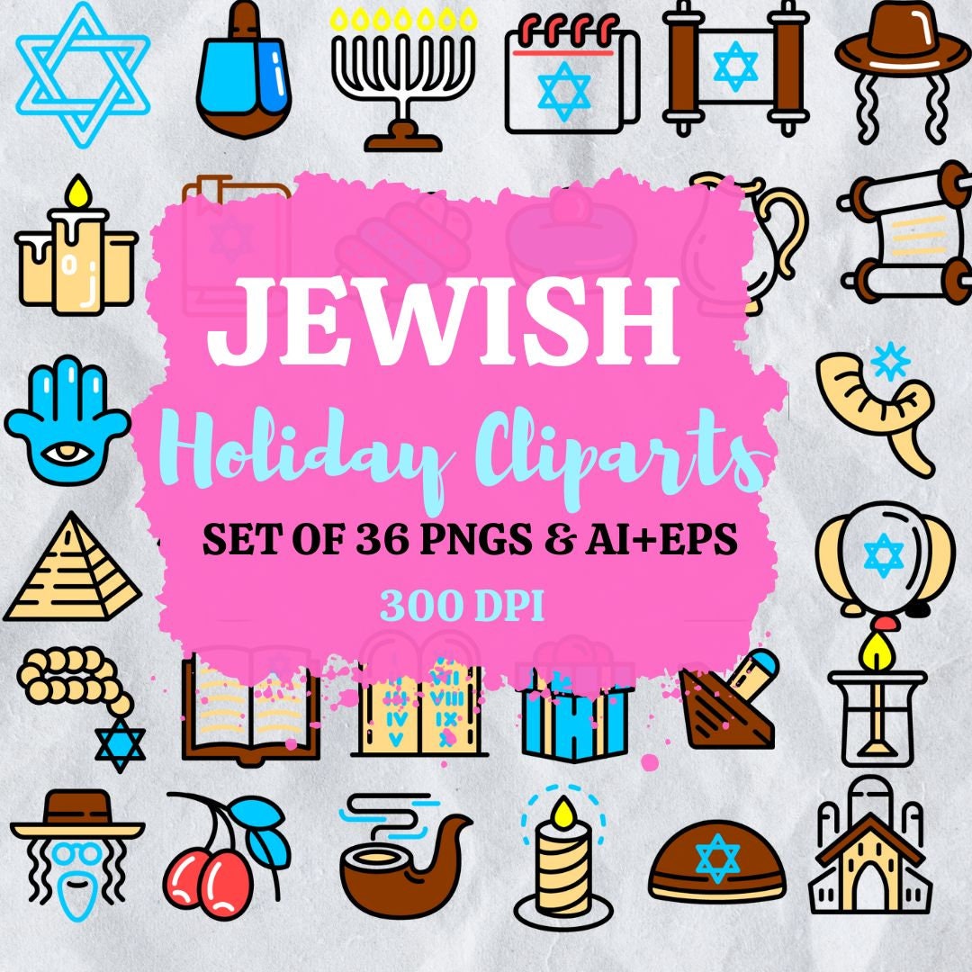 Jewish Holidays Icons Clipart Set Bundle Transparent Passover Shabbat ...