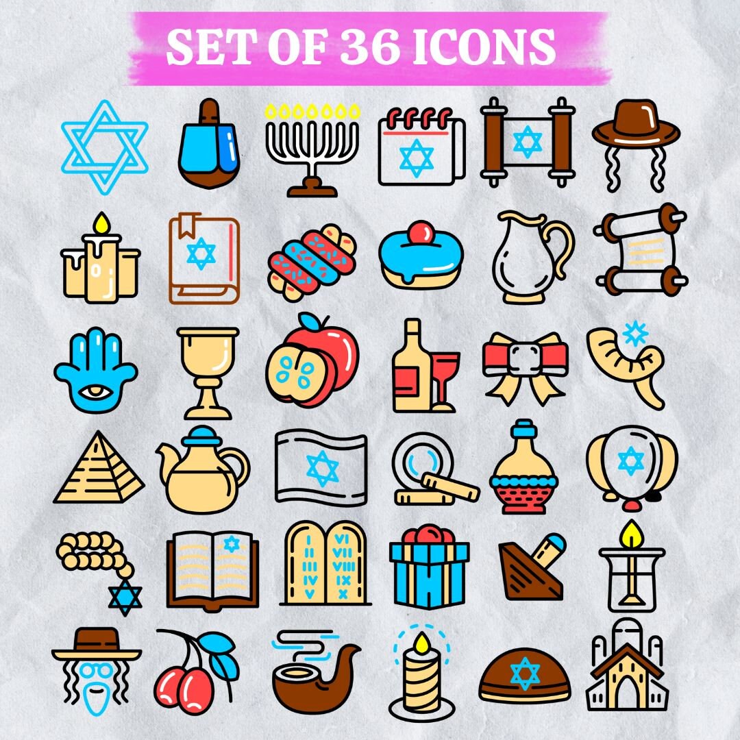 Jewish Holidays Icons Clipart Set Bundle Transparent Passover Shabbat ...
