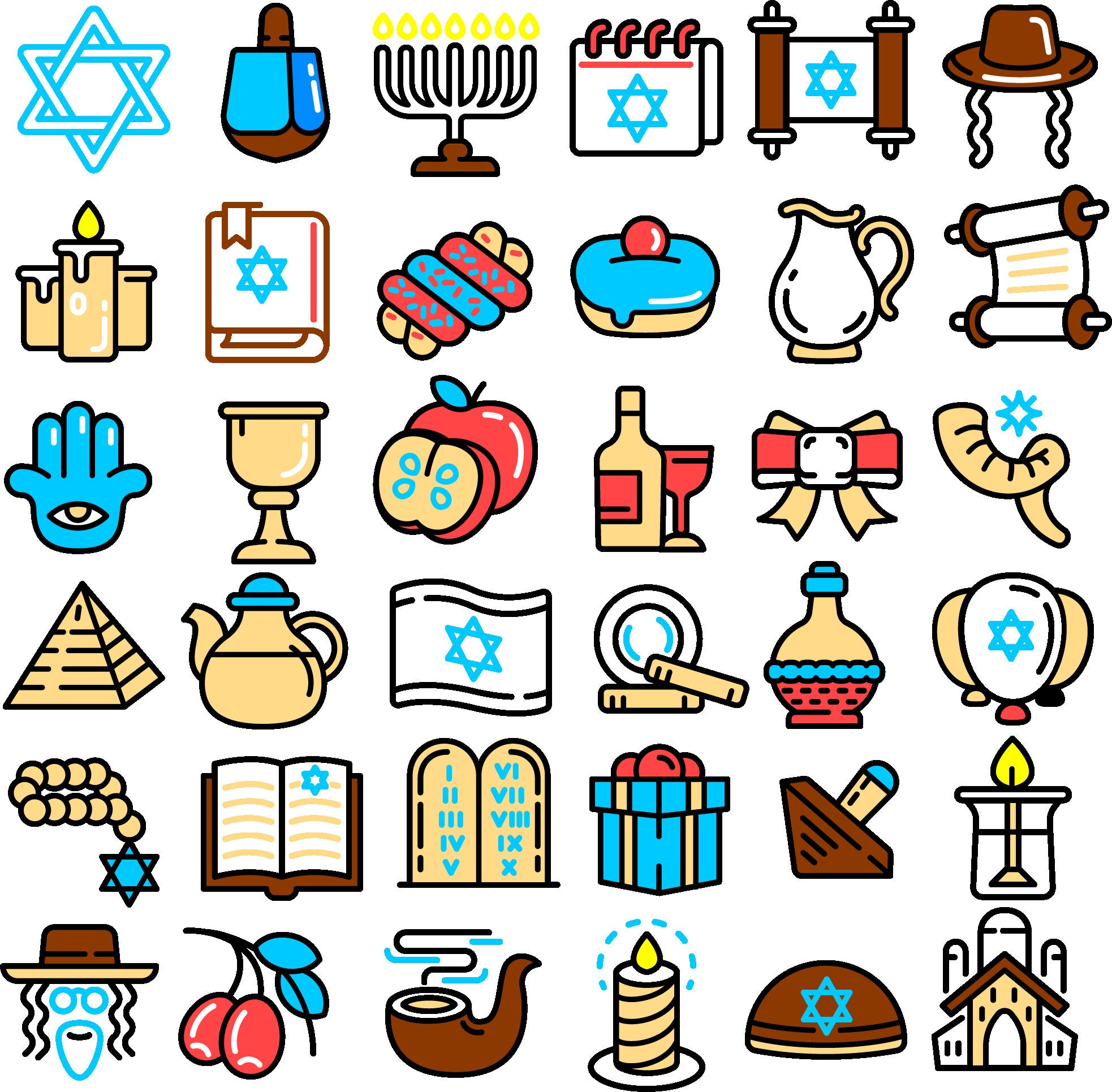 Jewish Holidays Icons Clipart Set Bundle Transparent Passover Shabbat ...