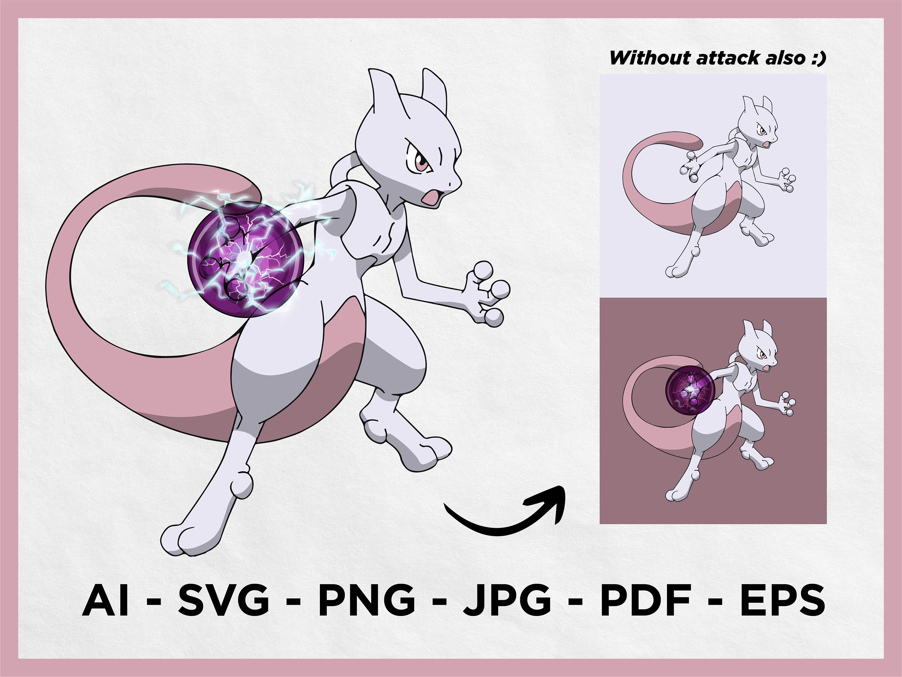 Mewtwo Vector, Mewtw SVG, Pokemon, Anime, DIY, Cute for Cricut, Pokemon ...