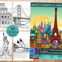 30 World's Most Famous Landmarks Adult Coloring Pages, Digital Download ...