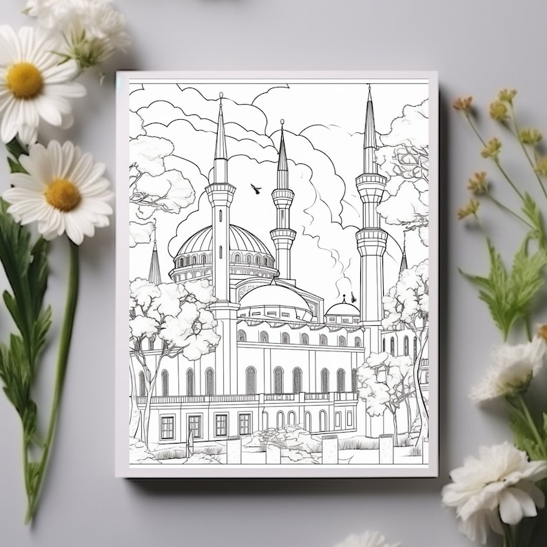 Islamic Mosque Adult Coloring Pages, Digital Download, Printable, 36 ...