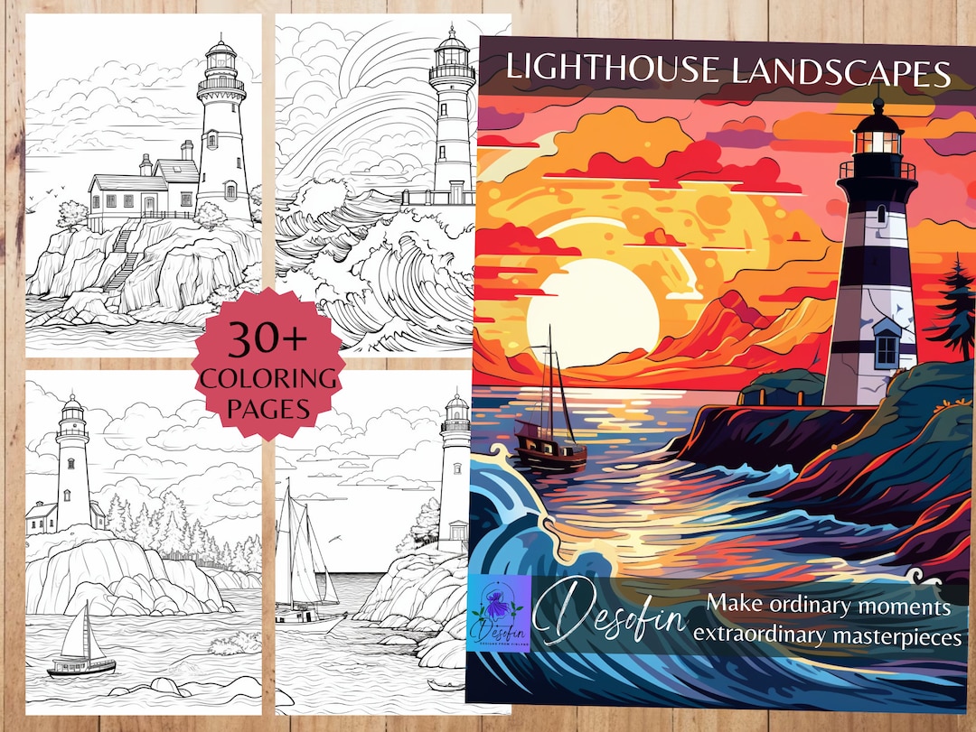 Printable Lighthouse Landscapes Coloring Pages for Adults and Kids ...
