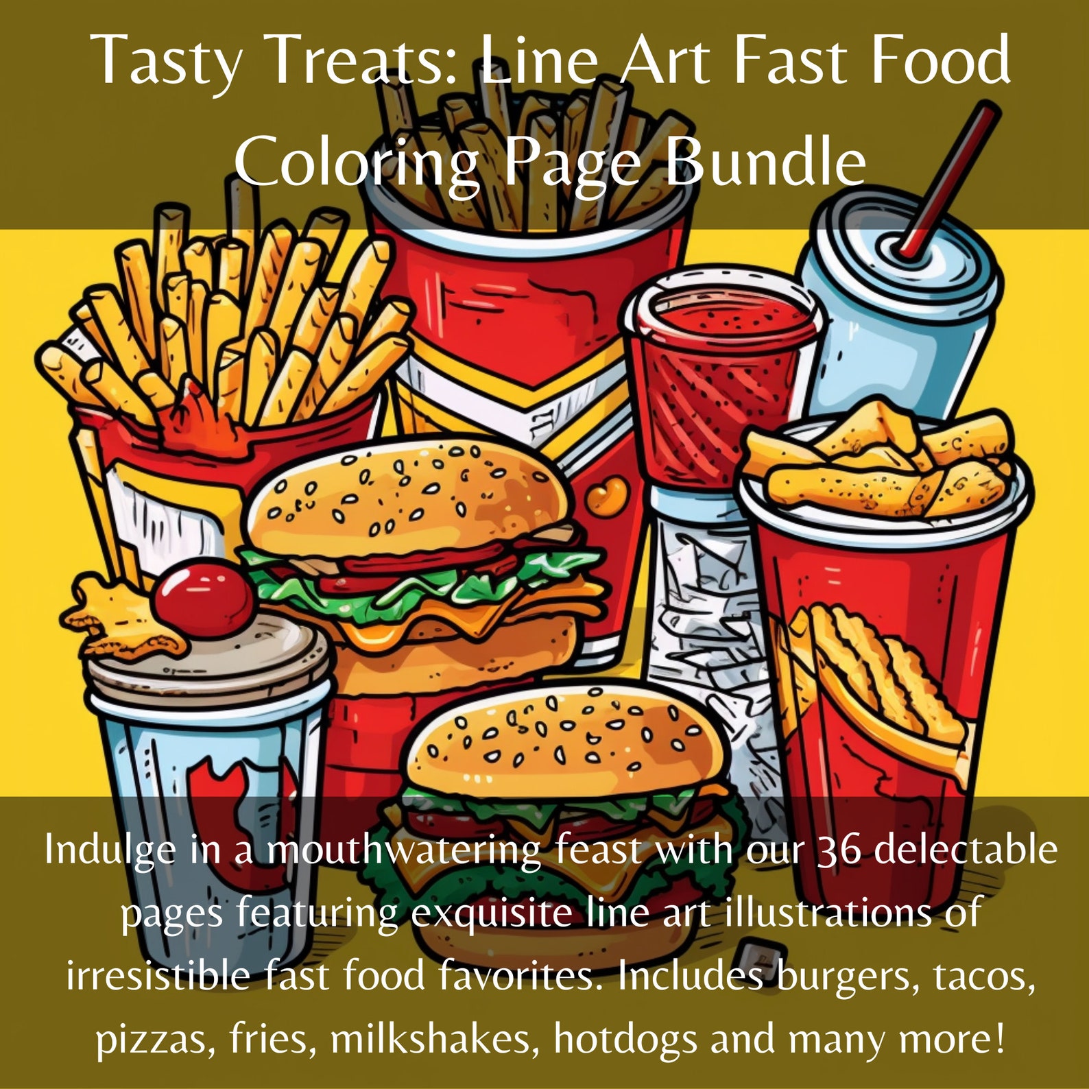 Fast Food Adult Coloring Pages, Digital Download, 36 Pieces - Etsy