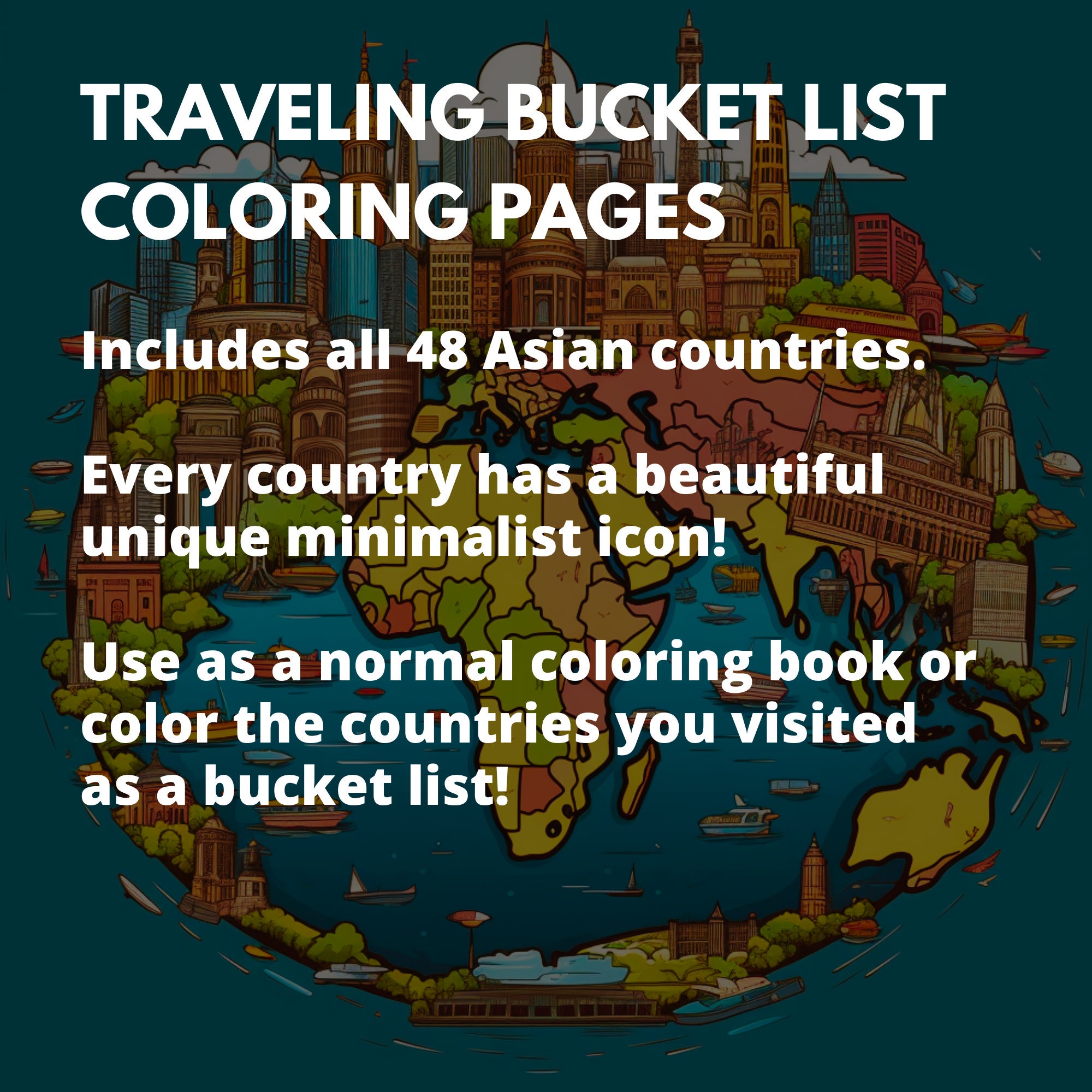 Traveling Bucket List Adult Coloring Pages Digital Download - Etsy