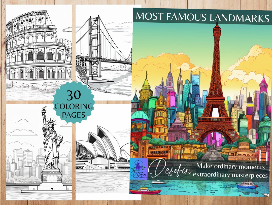 30 World's Most Famous Landmarks Adult Coloring Pages, Digital Download ...