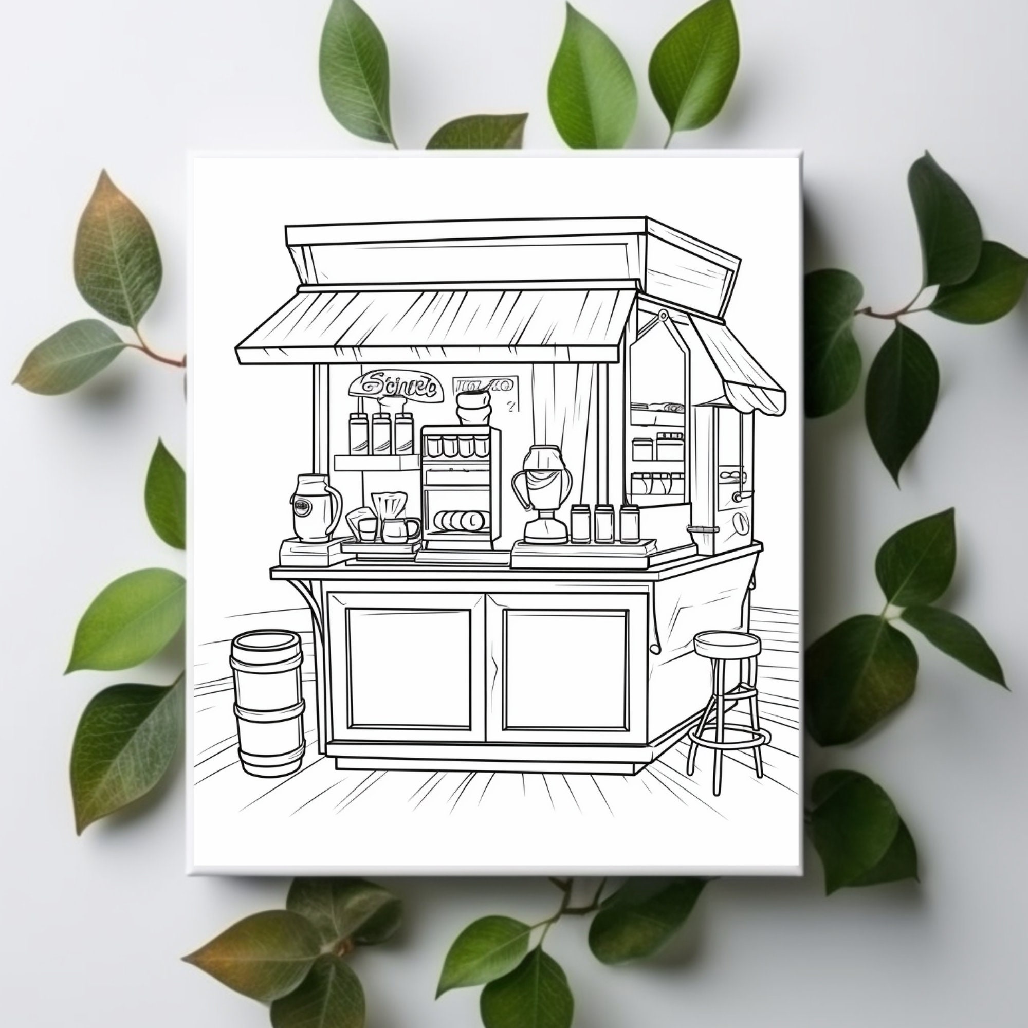 Printable Minimalist Shops and Kiosks Coloring Pages for Adults and ...