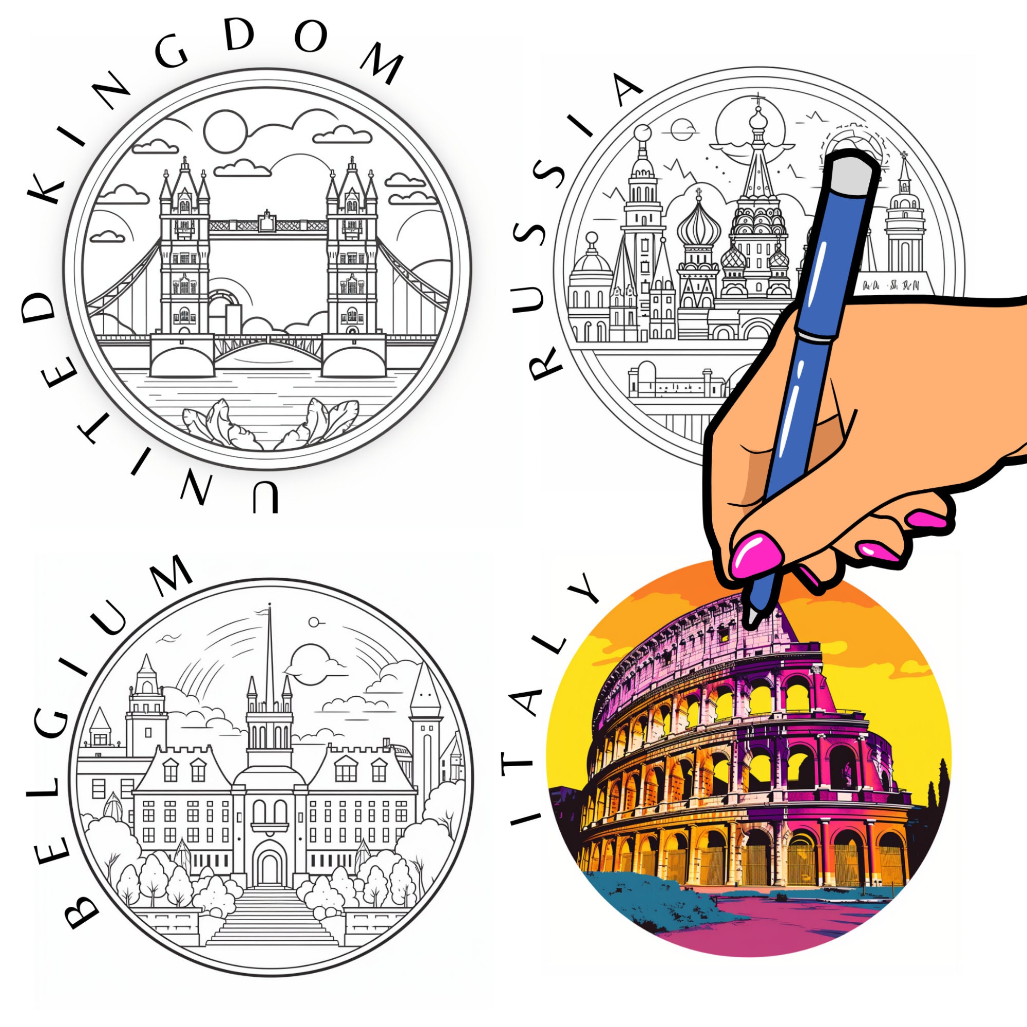 Traveling Bucket List Coloring Book, All 195 Countries, Journal ...