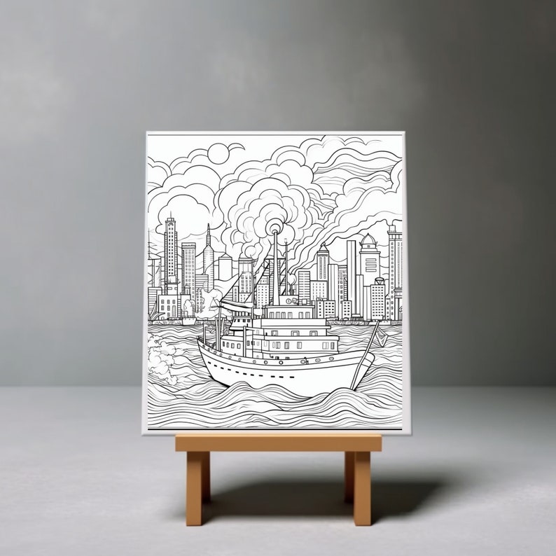 Maritime Ships Coloring Pages: Line Art Harbor Scenes (PDF) - Etsy