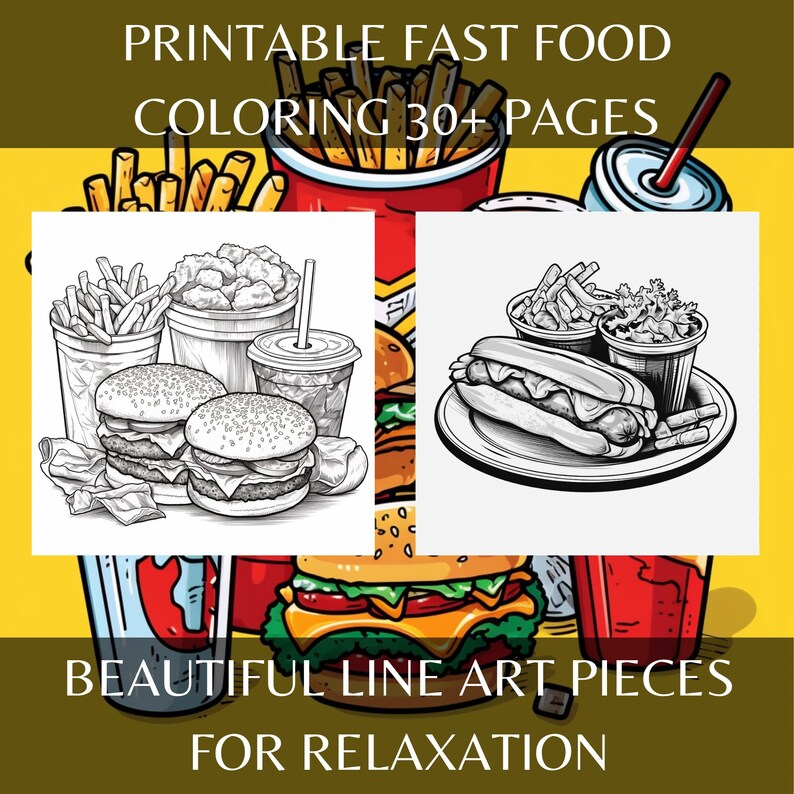 Fast Food Adult Coloring Pages, Digital Download, 36 Pieces - Etsy