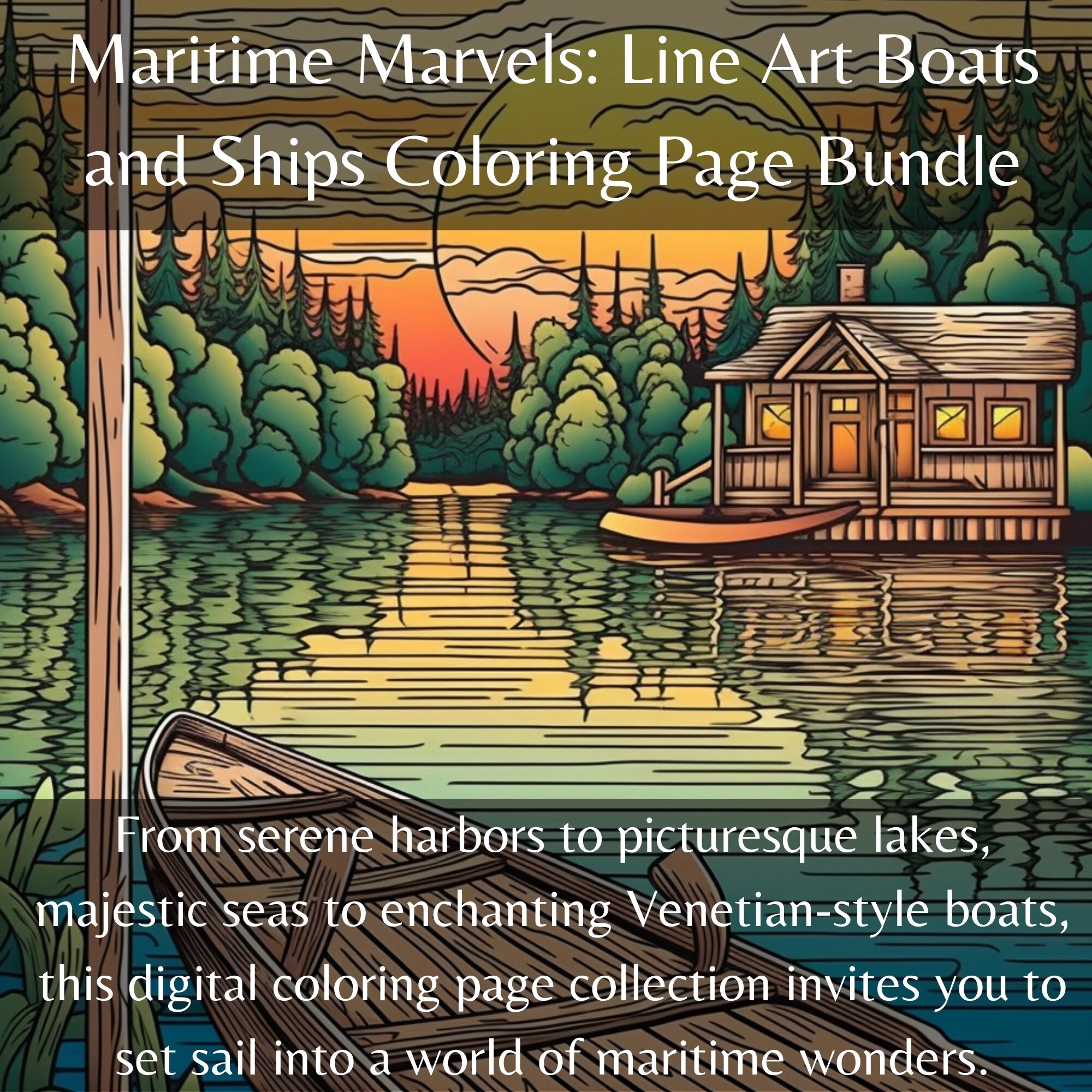 Maritime Ships Coloring Pages: Line Art Harbor Scenes (PDF) - Etsy