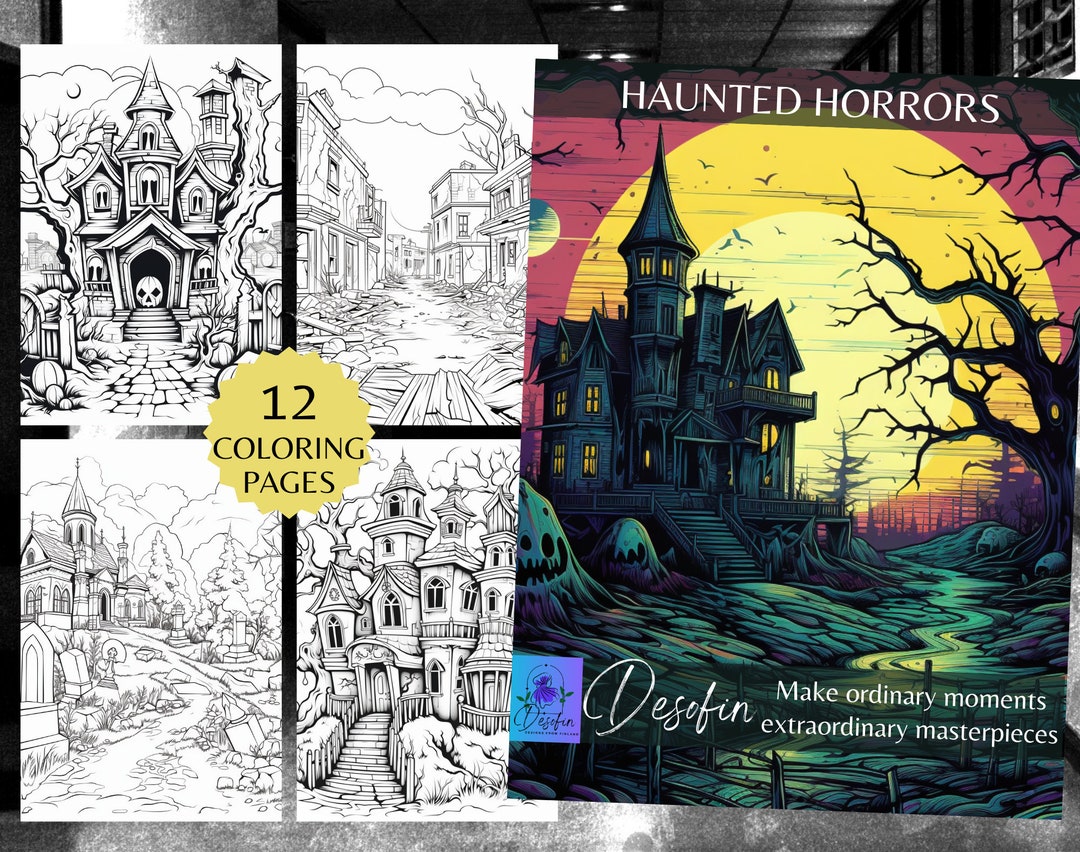 Printable Haunted Horrors Adult Coloring Pages, 12 Pieces, Halloween - Etsy