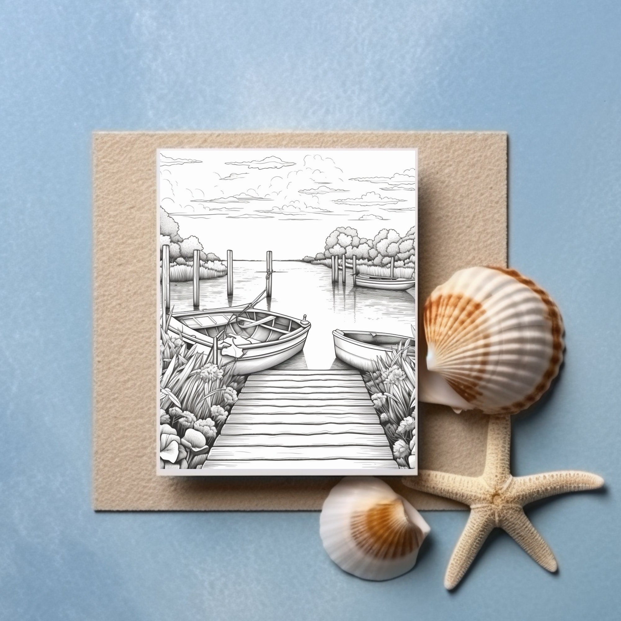 Maritime Ships Coloring Pages: Line Art Harbor Scenes (PDF) - Etsy