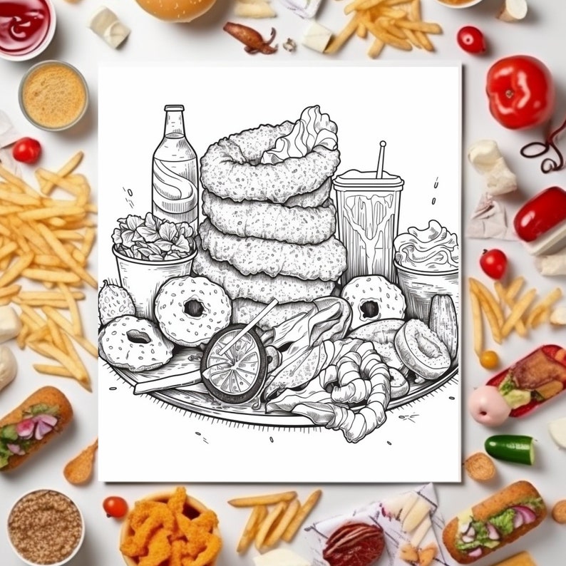 Fast Food Adult Coloring Pages, Digital Download, 36 Pieces - Etsy