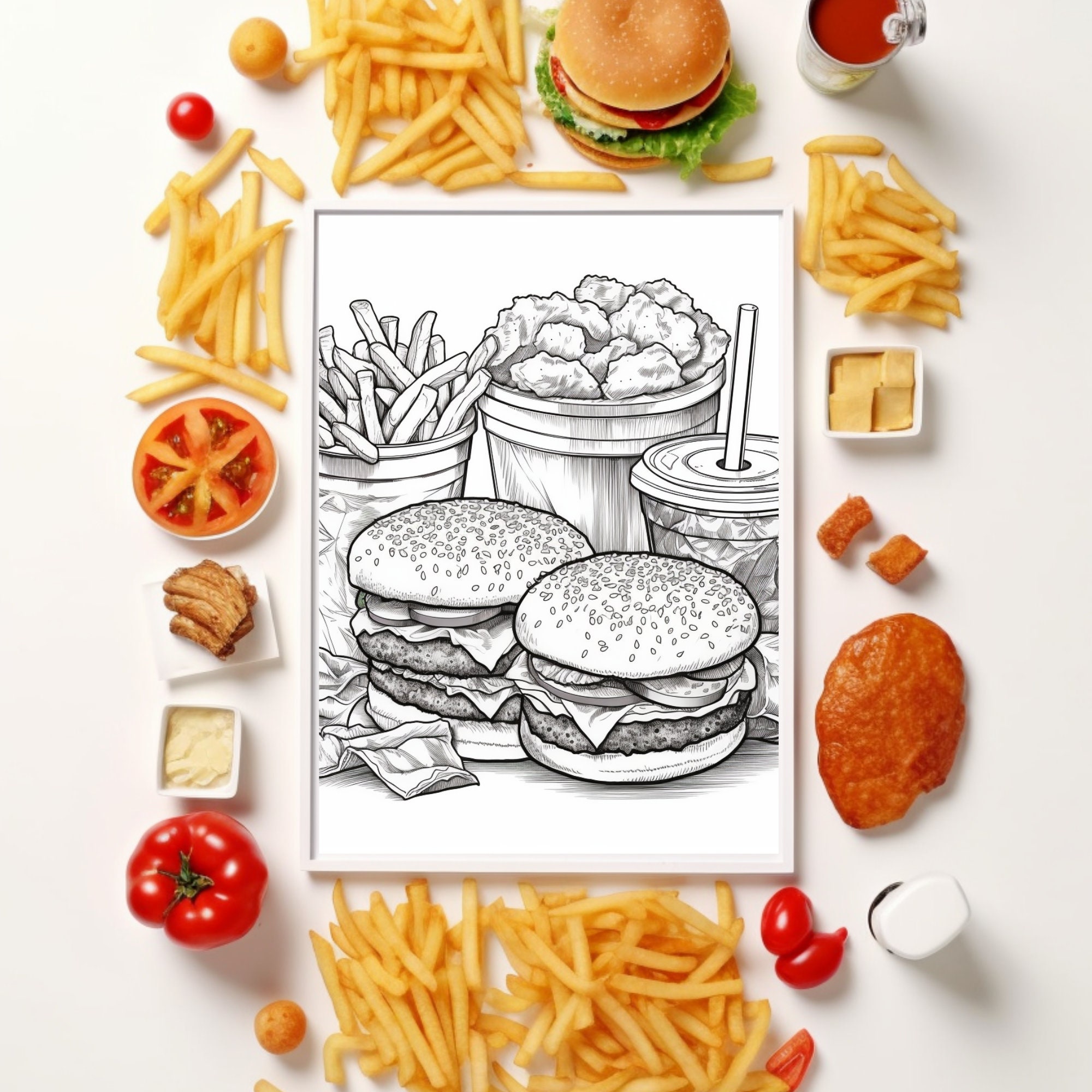 Fast Food Adult Coloring Pages, Digital Download, 36 Pieces - Etsy