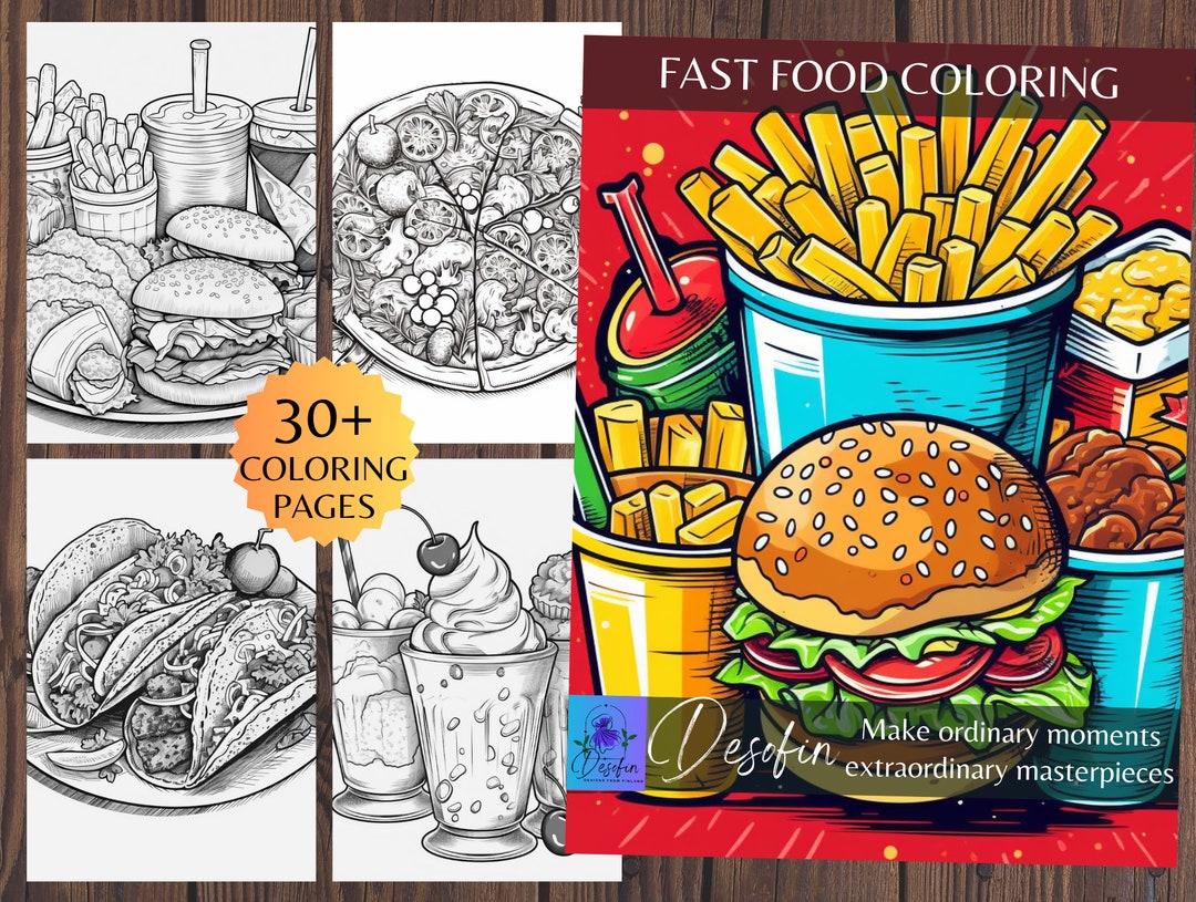 Fast Food Adult Coloring Pages, Digital Download, 36 Pieces - Etsy