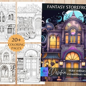 Fantasy Storefronts Coloring Pages, Adults Coloring, Digital, 24 Pieces ...