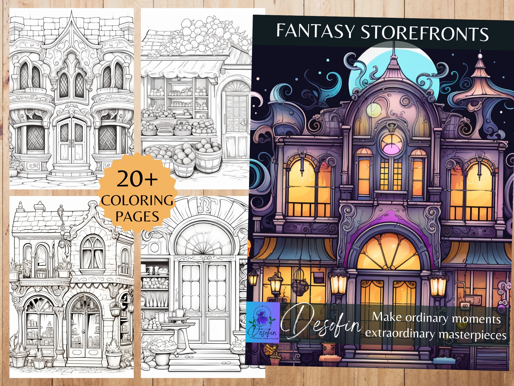 Fantasy Storefronts Coloring Pages, Adults Coloring, Digital, 24 Pieces ...