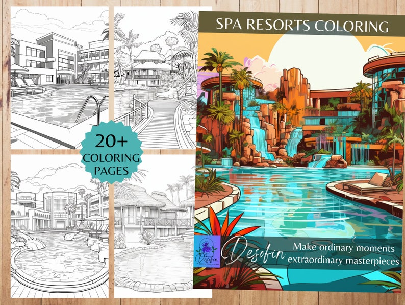 Spa Resort Adult Coloring Pages, Digital Download, Printable, 25 Pieces ...