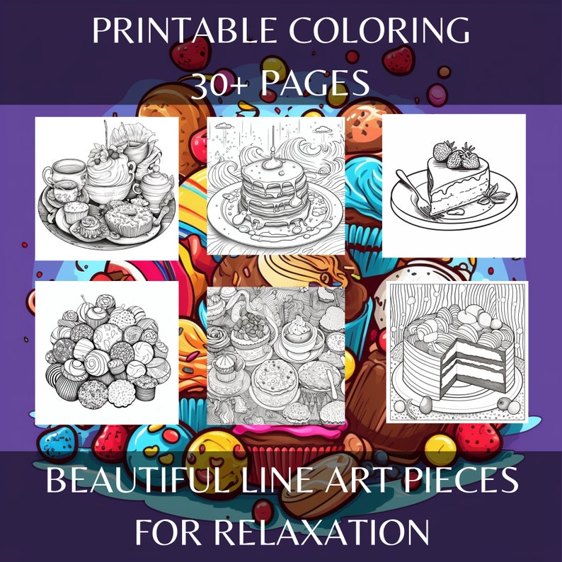 Dessert Adult Coloring Pages, Digital Download, 36 Pieces - Etsy