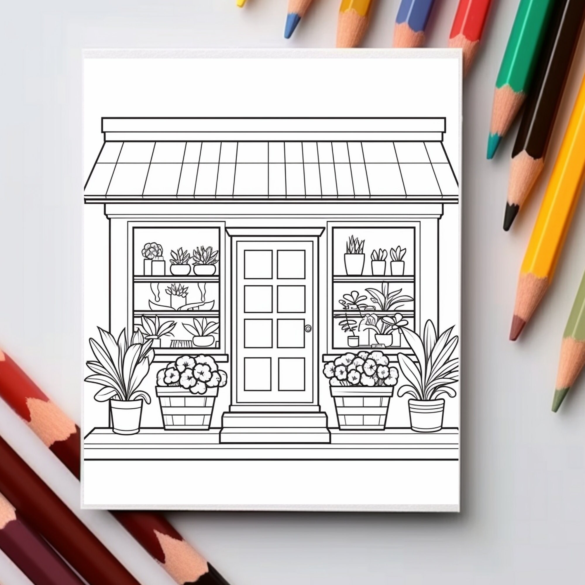 Printable Minimalist Shops and Kiosks Coloring Pages for Adults and ...