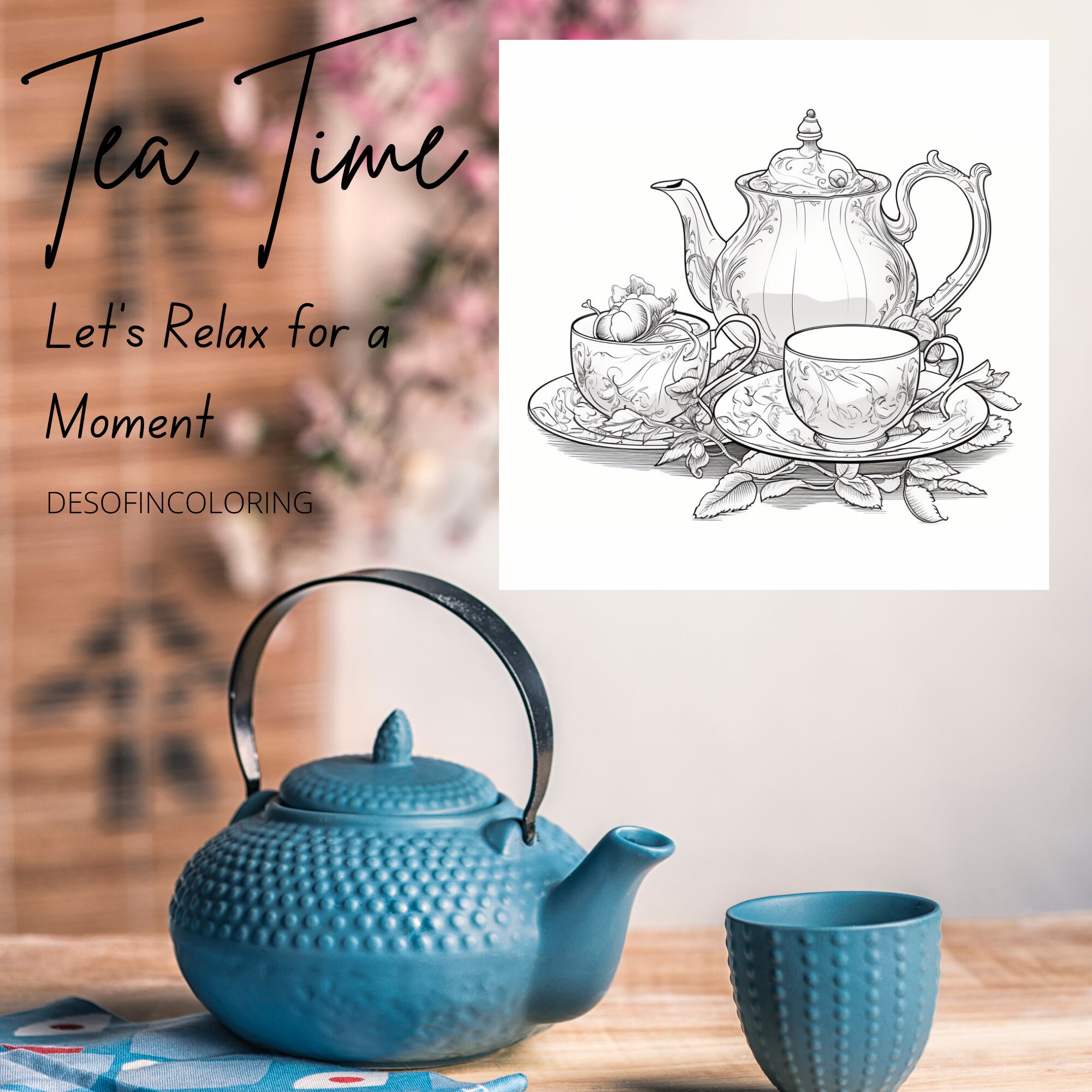 Tea Party Adult Coloring Pages, Digital Download, 23 Pieces - Etsy