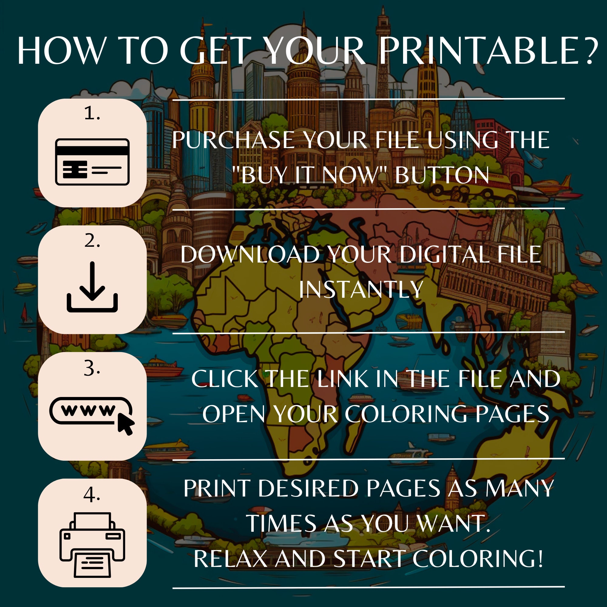 Traveling Bucket List Adult Coloring Pages Digital Download - Etsy