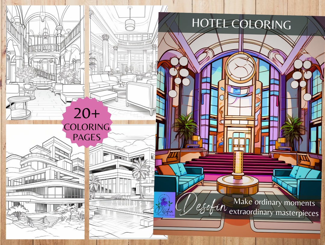 Hotel Adult Coloring Pages, Digital Download, Printable PDF, 22 Pieces ...
