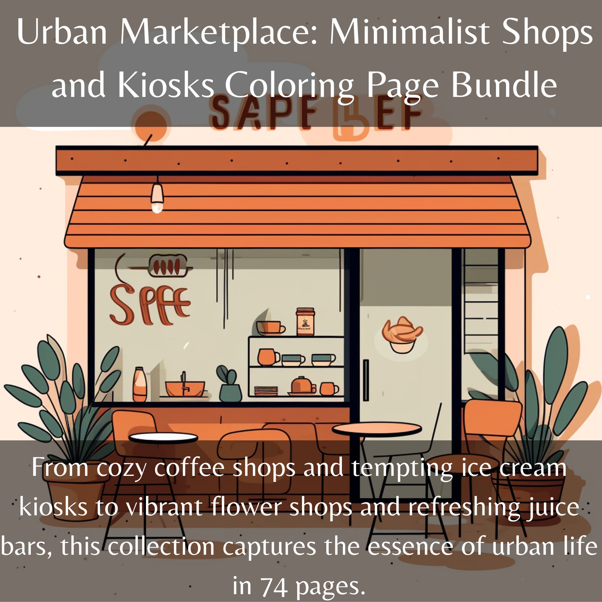 Printable Minimalist Shops and Kiosks Coloring Pages for Adults and ...