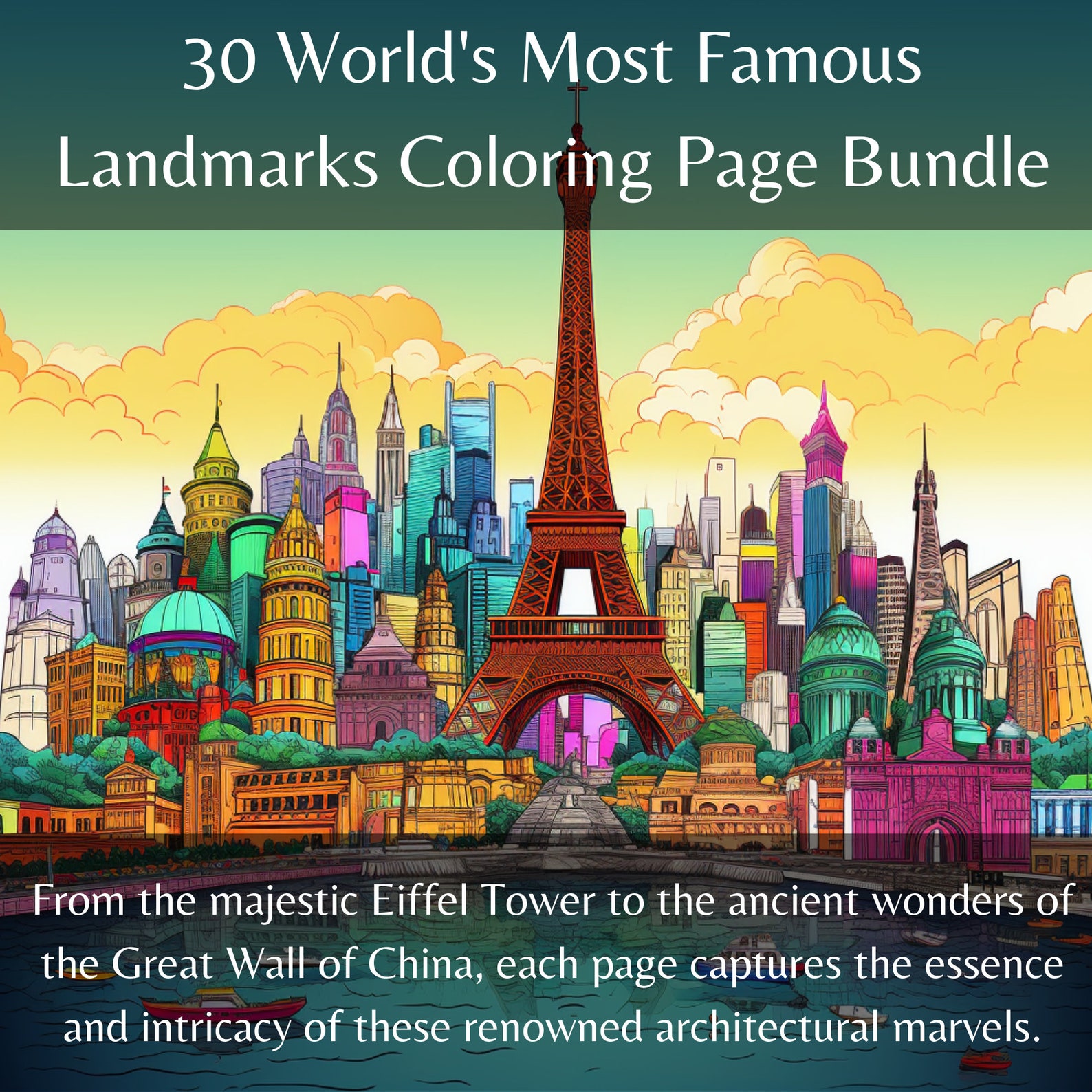30 World's Most Famous Landmarks Adult Coloring Pages - Etsy