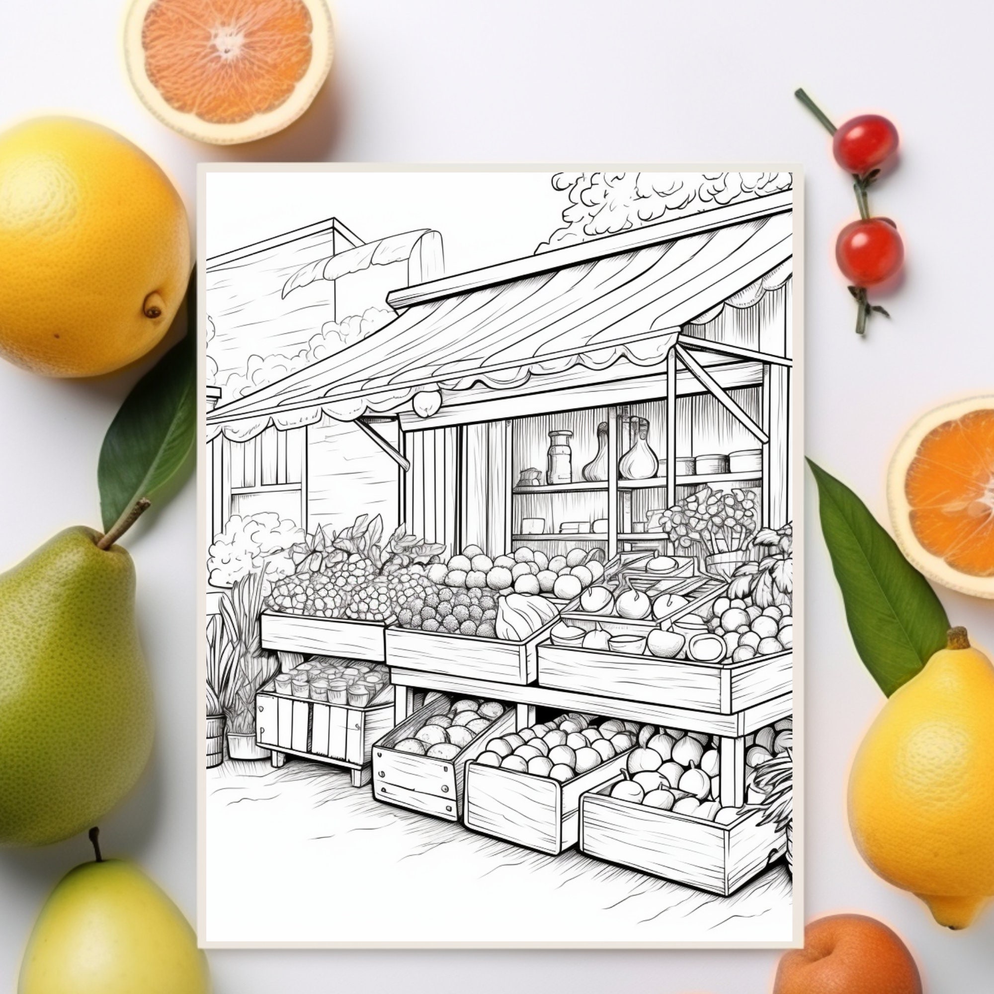 Printable Minimalist Shops and Kiosks Coloring Pages for Adults and ...
