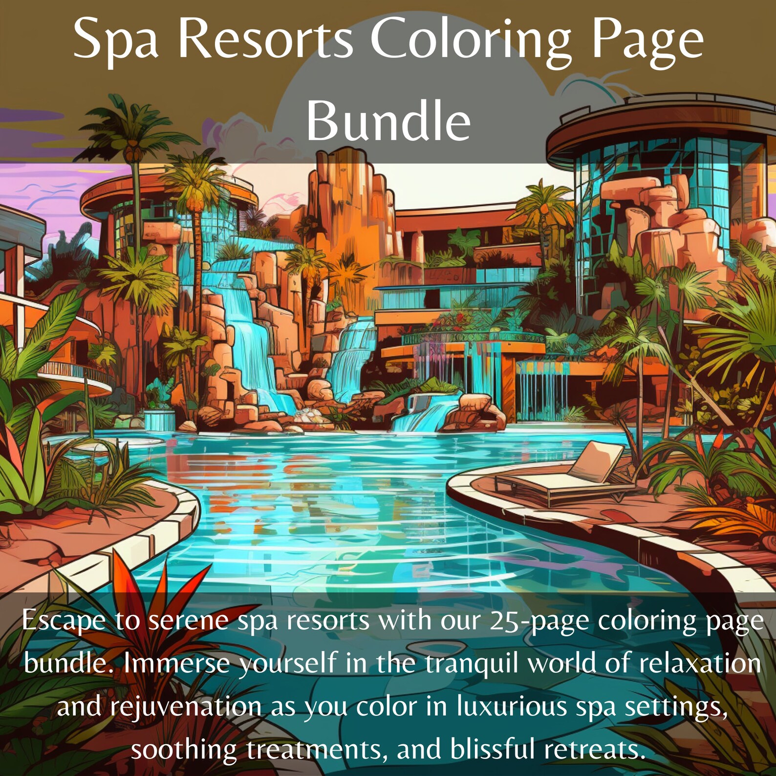 Spa Resort Adult Coloring Pages, Digital Download, Printable, 25 Pieces ...