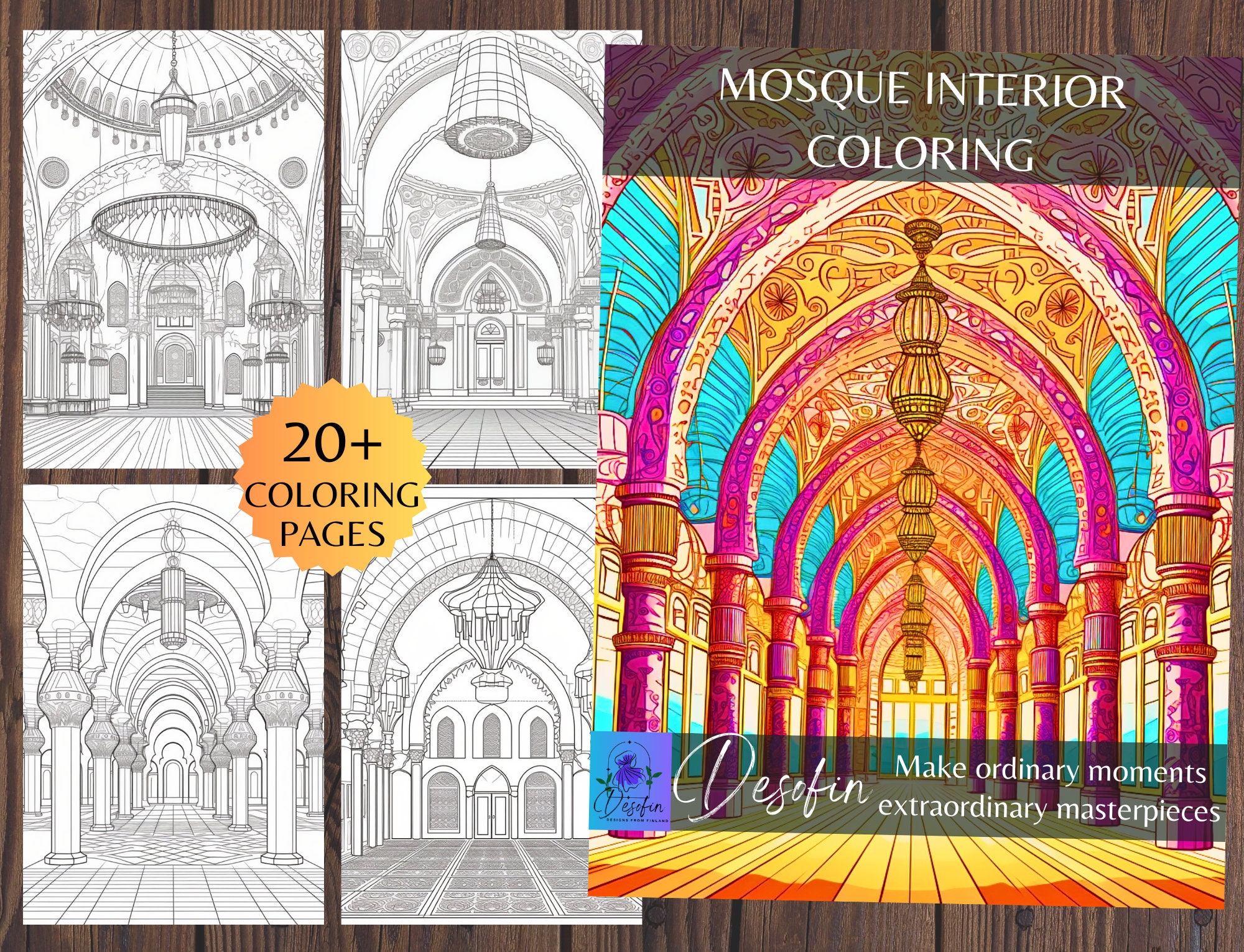 Mosque Adult Coloring Pages, Islamic, Digital Download, Printable, 24 ...