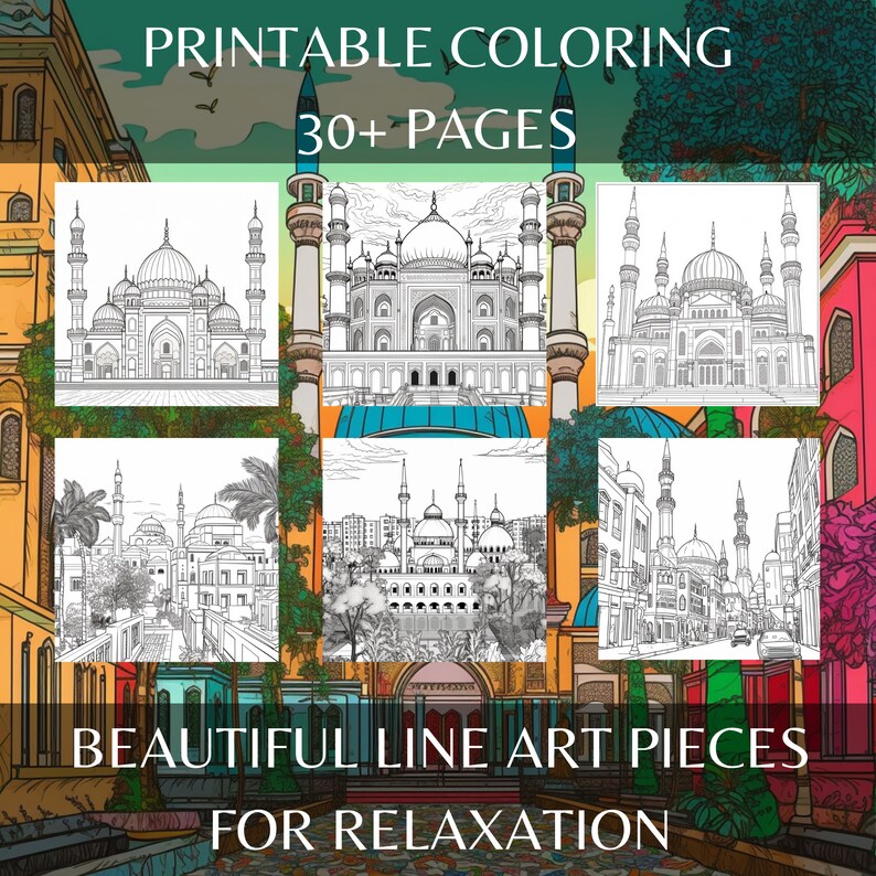 Islamic Mosque Adult Coloring Pages, Digital Download, Printable, 36 ...