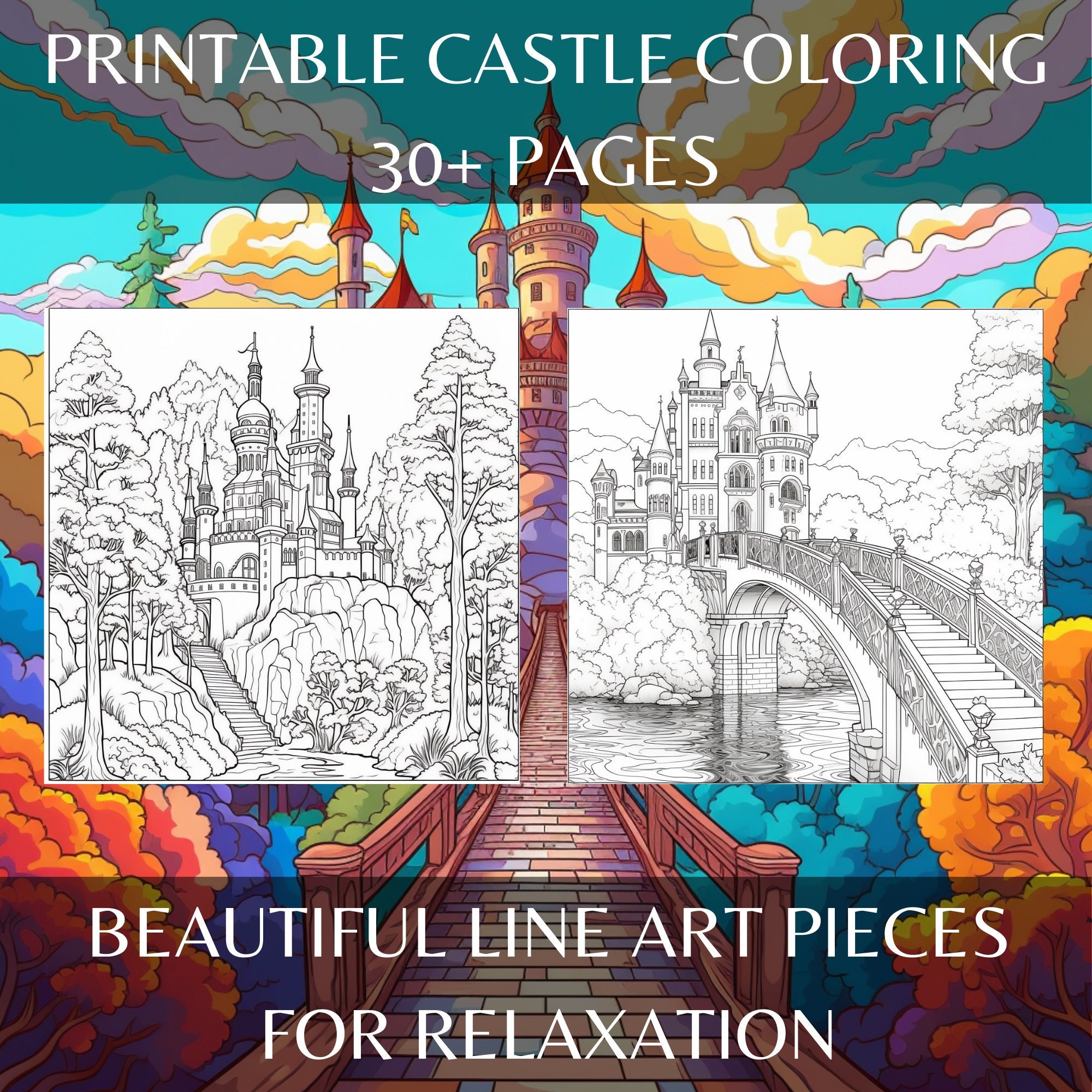 Fantasy Castle Coloring Pages, Adult Coloring, Digital Download, 38 ...