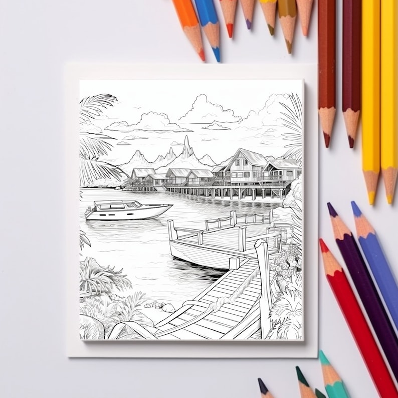 Summer Beach Adult Coloring Pages Digital Download Printable - Etsy