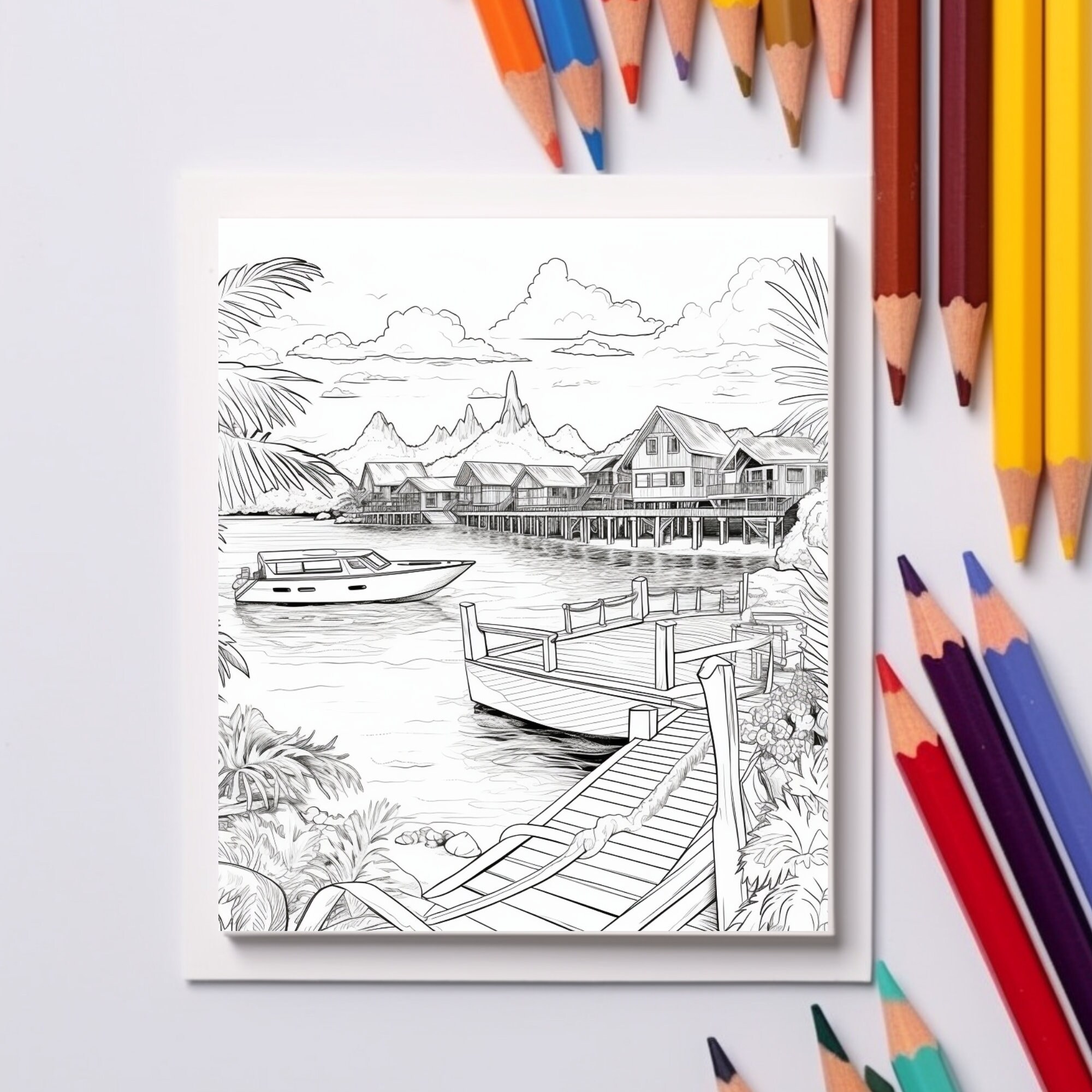 Summer Beach Adult Coloring Pages Digital Download Printable - Etsy