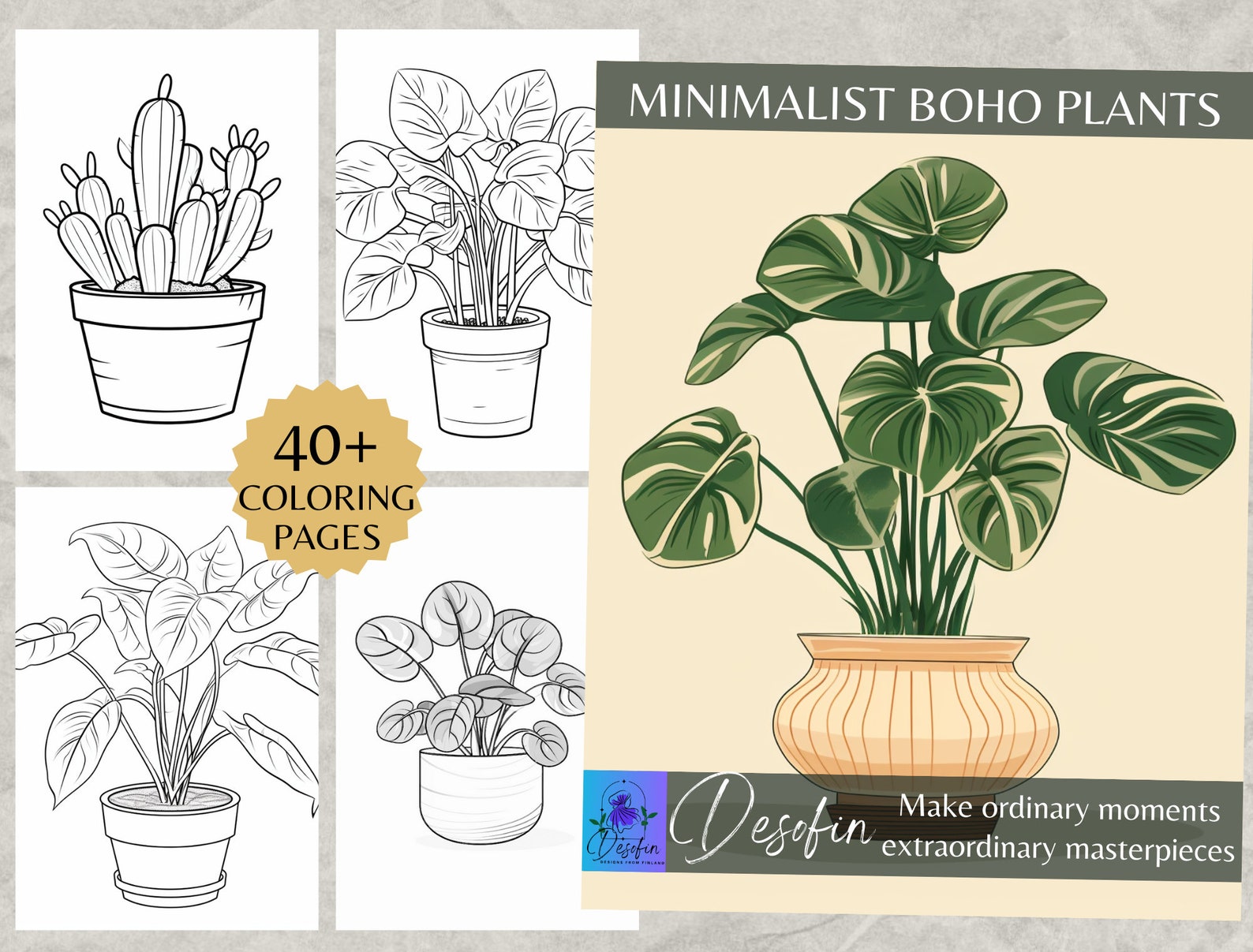 Minimalist Bohemian Plants Adult Coloring Pages, Digital Download ...
