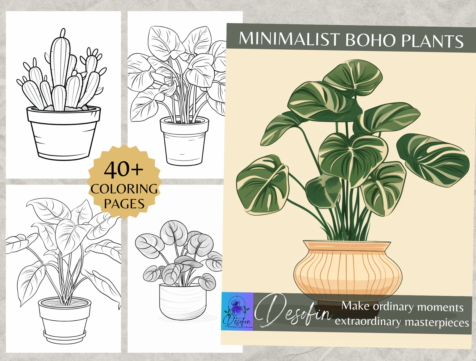 Minimalist Bohemian Plants Adult Coloring Pages, Digital Download ...