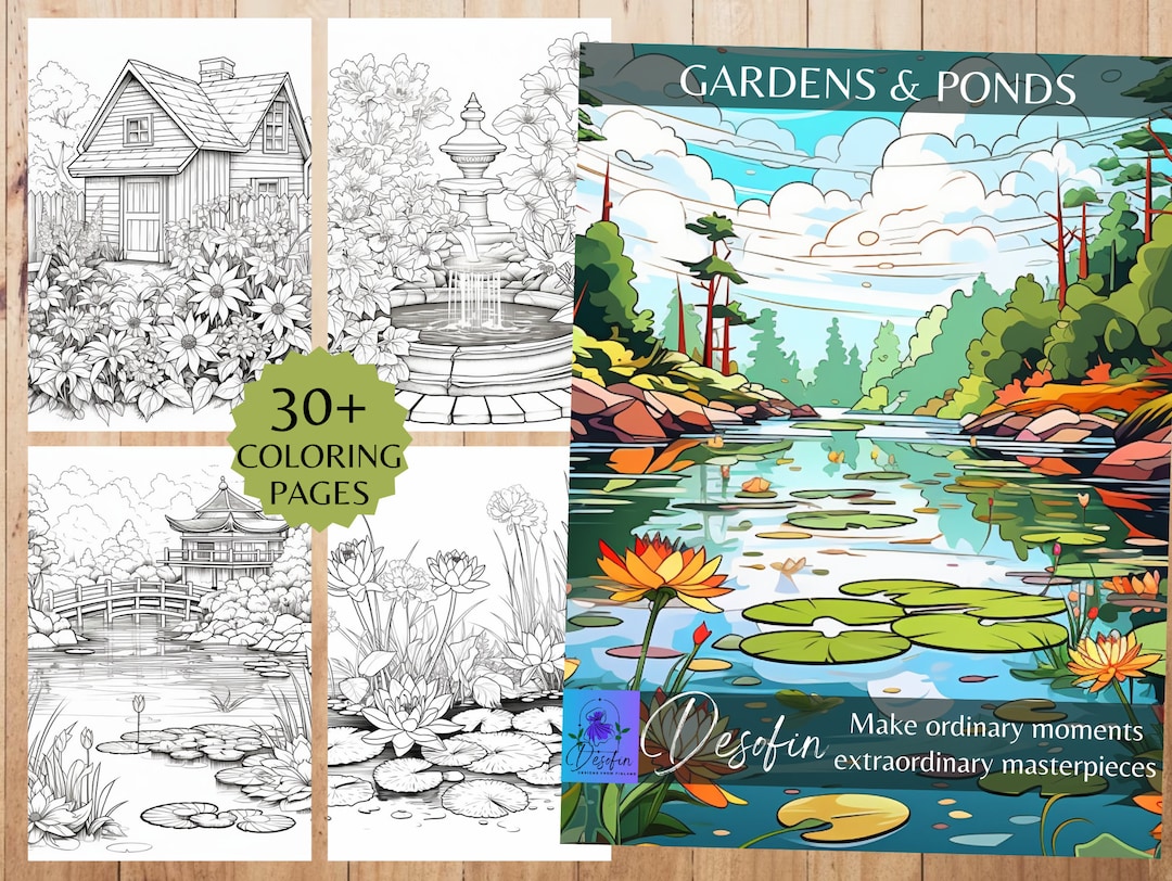 Ponds and Gardens, 37 Adult Coloring Pages, Digital Download, Printable ...
