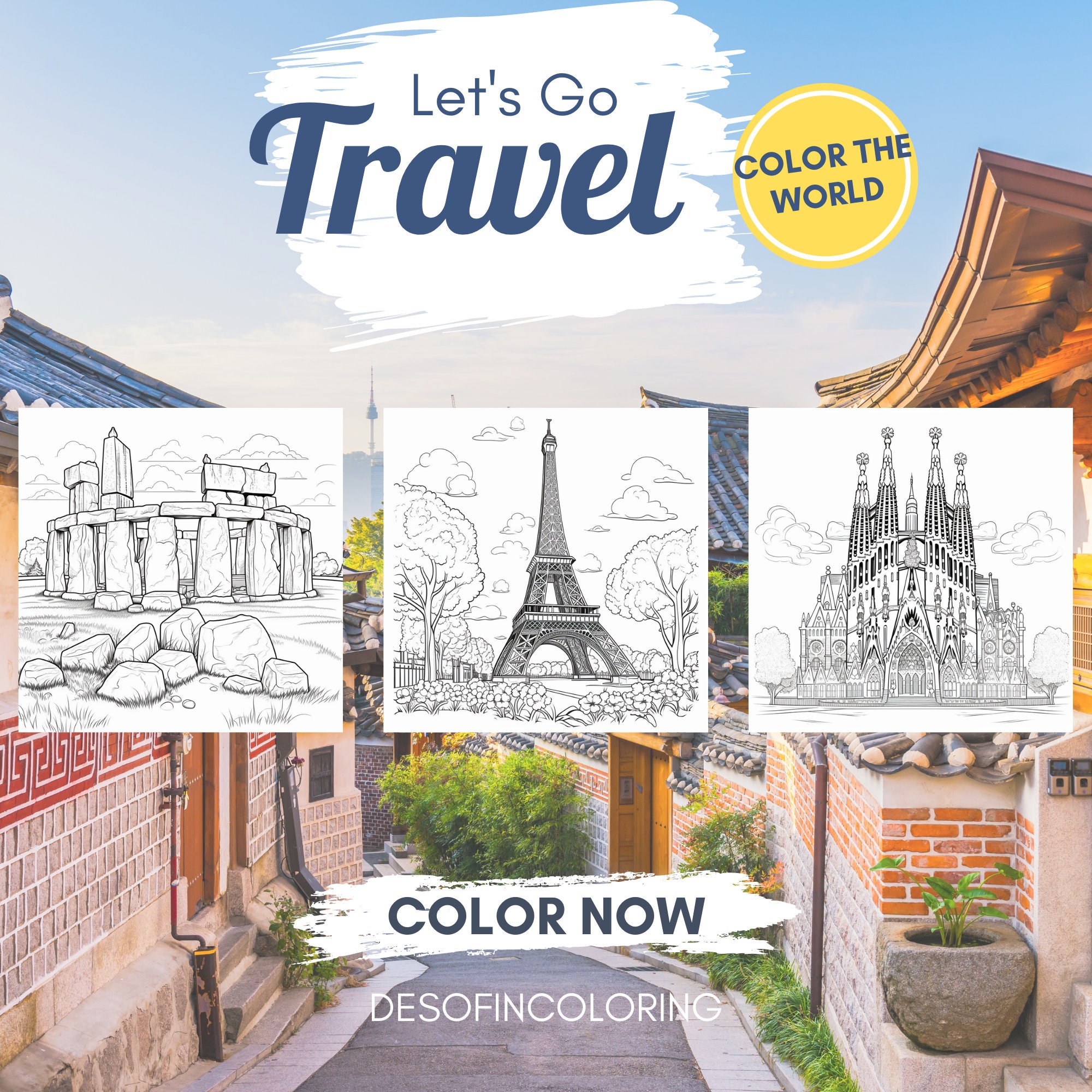 30 World's Most Famous Landmarks Adult Coloring Pages, Digital Download ...