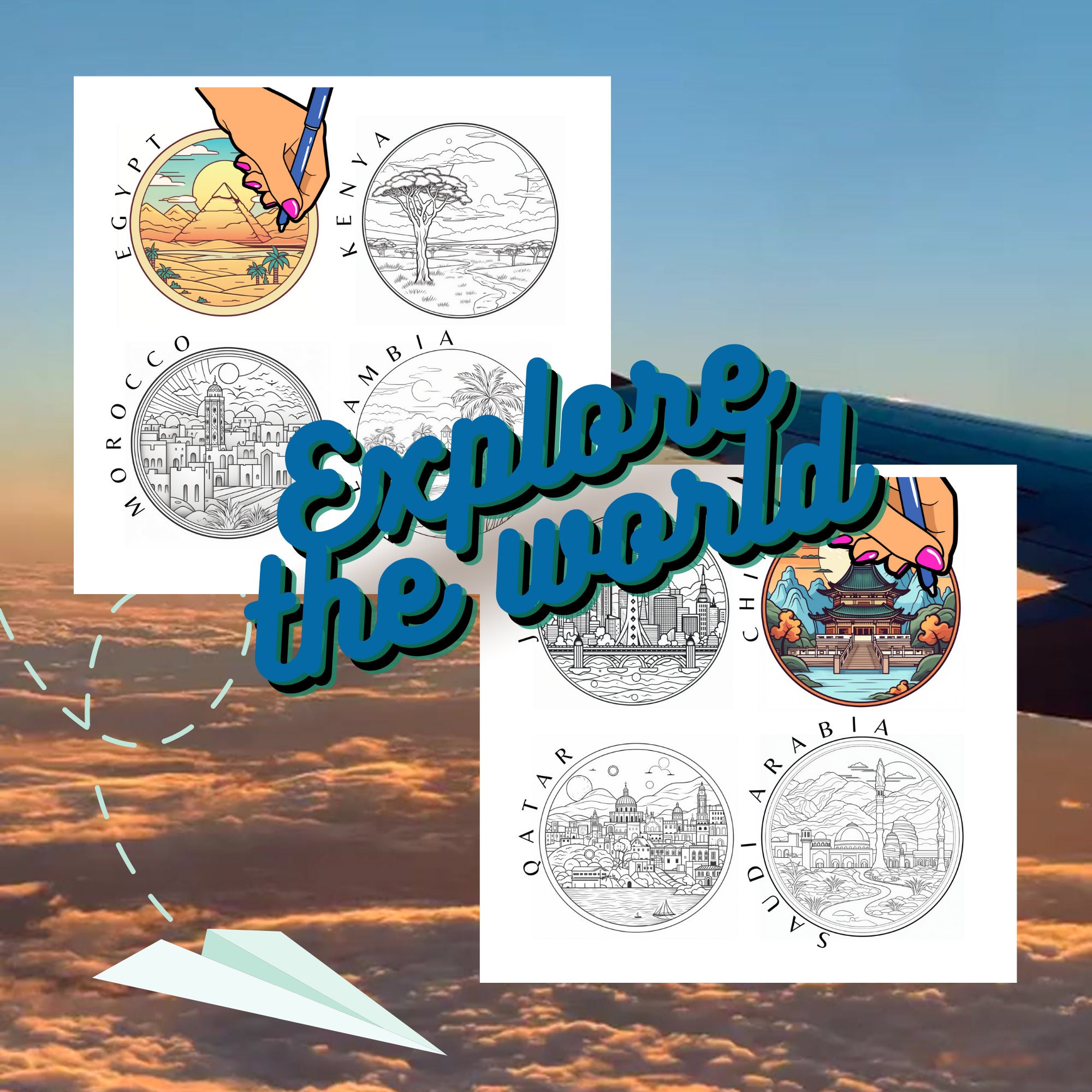 Traveling Bucket List Adult Coloring Pages Digital Download - Etsy