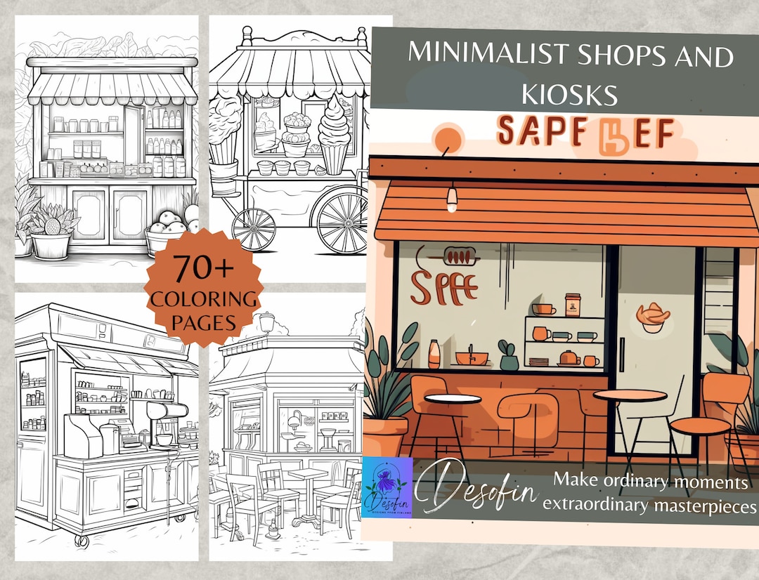 Printable Minimalist Shops and Kiosks Coloring Pages for Adults and ...