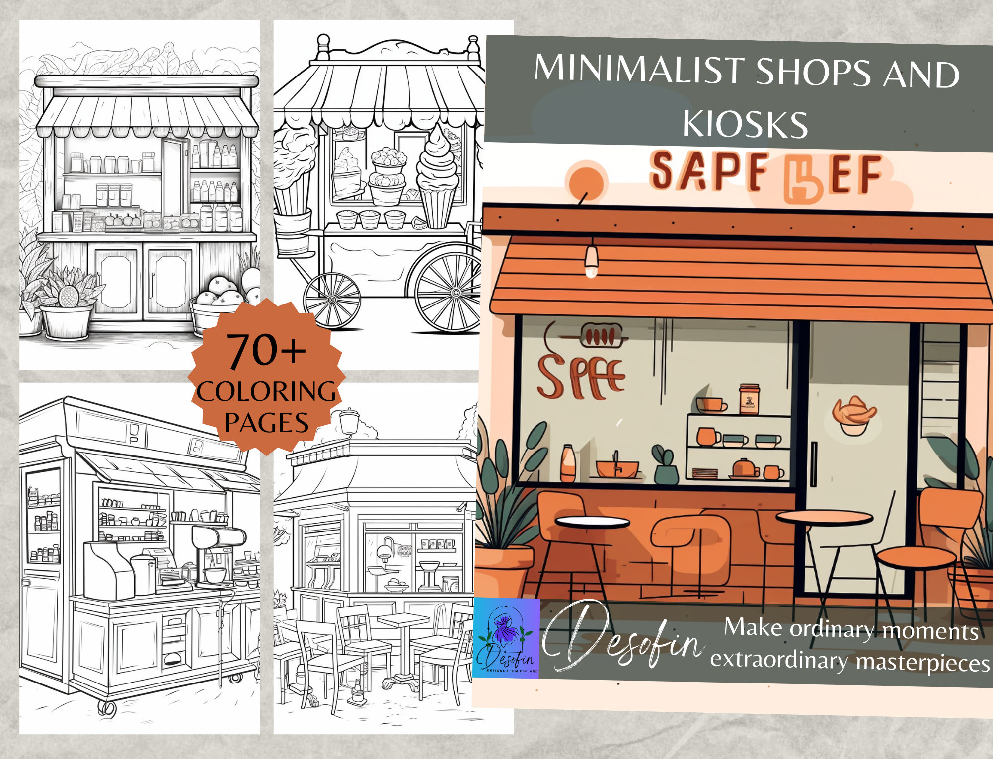 Printable Minimalist Shops and Kiosks Coloring Pages for Adults and ...