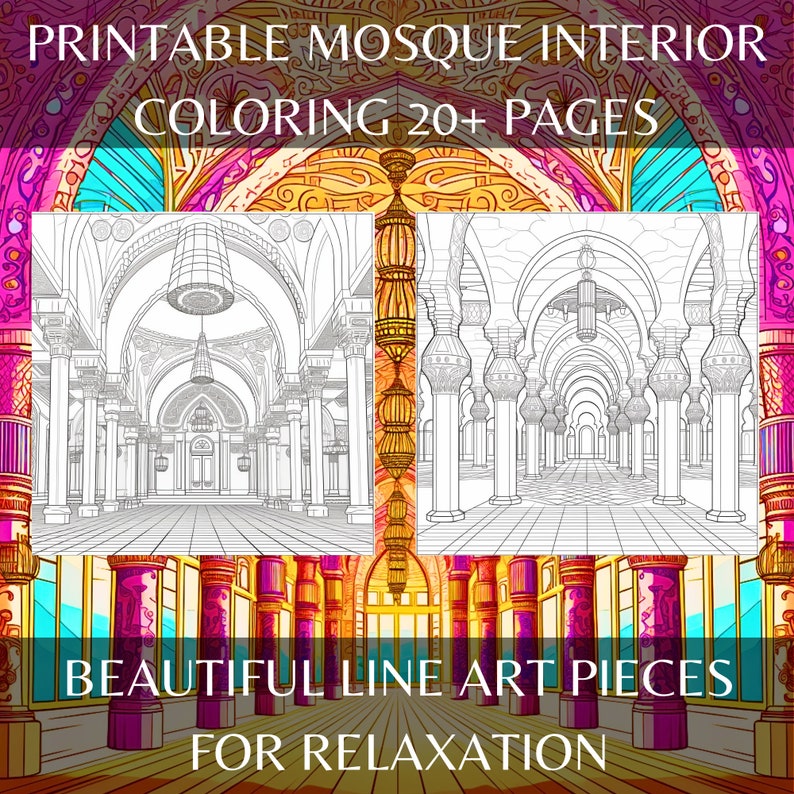 Mosque Adult Coloring Pages, Islamic, Digital Download, Printable, 24 ...