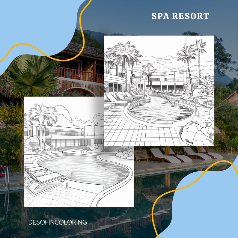 Spa Resort Adult Coloring Pages, Digital Download, Printable, 25 Pieces ...